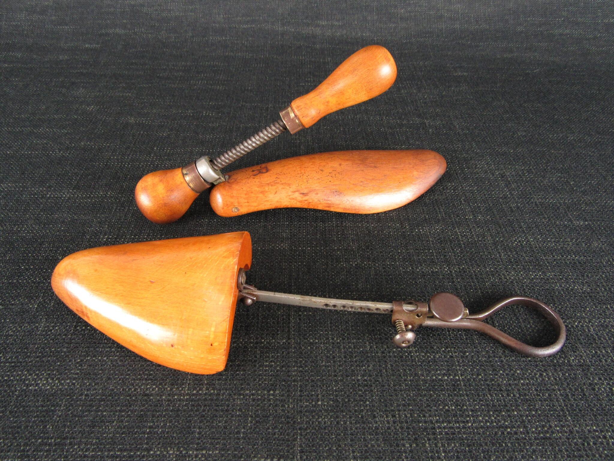 Two Vintage Patent Adjustable Wooden Shoe and Boot Trees