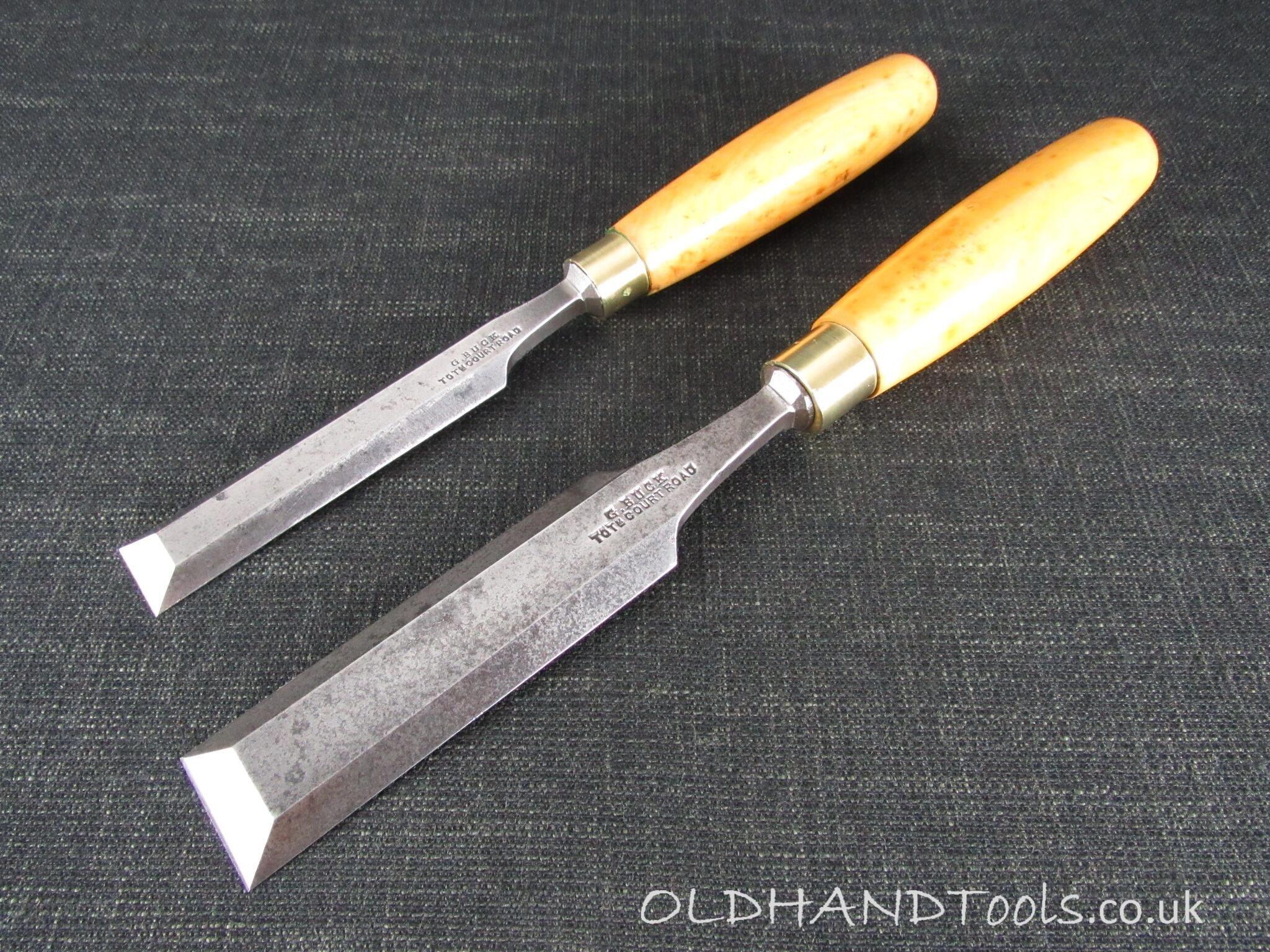Pair of G BUCK Heavy Bevel Edge Chisels with Boxwood Handles - 1 & 1 1/ ...
