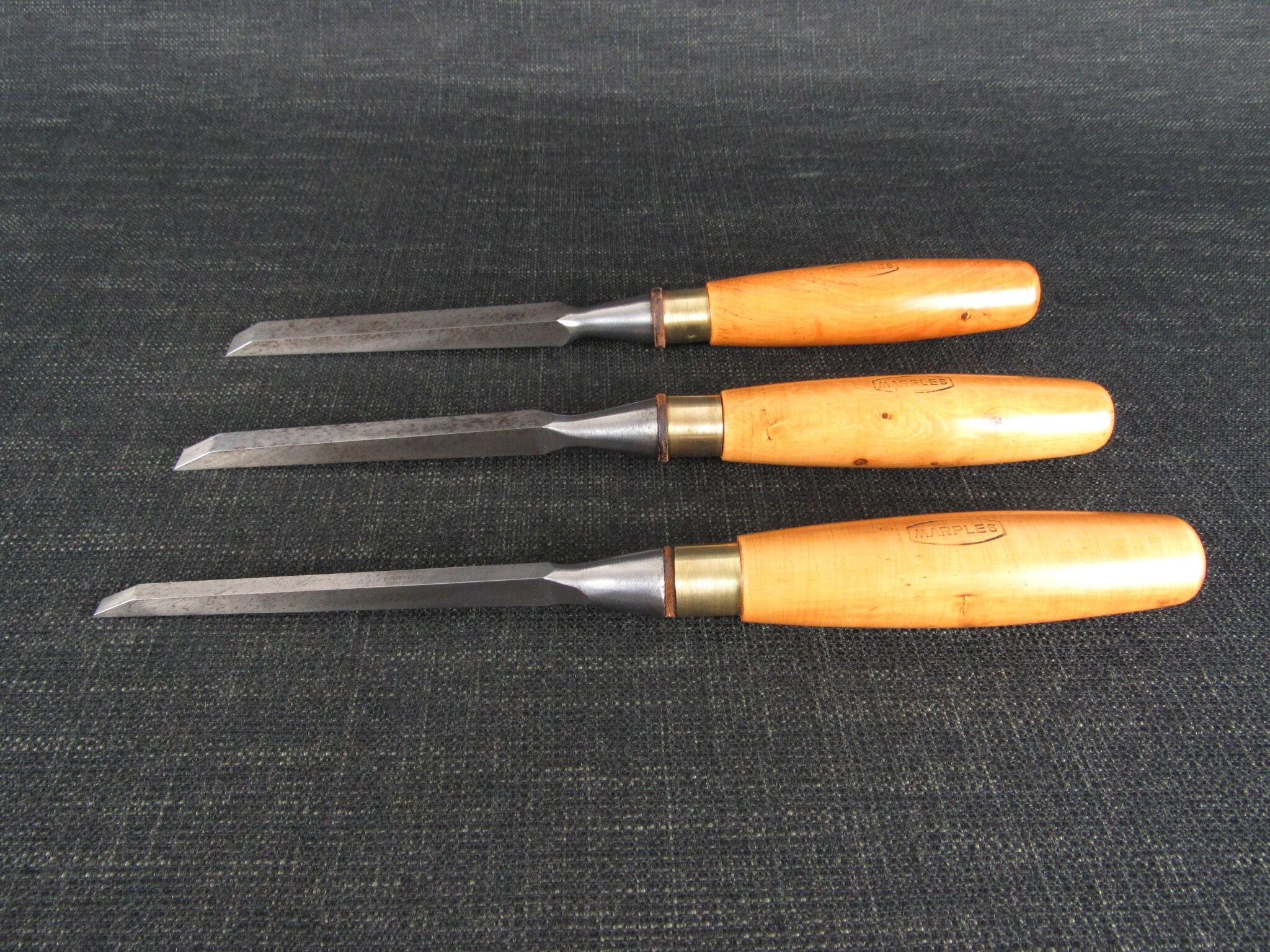 3 Graduated MARPLES Mortice Chisels *SOLD*