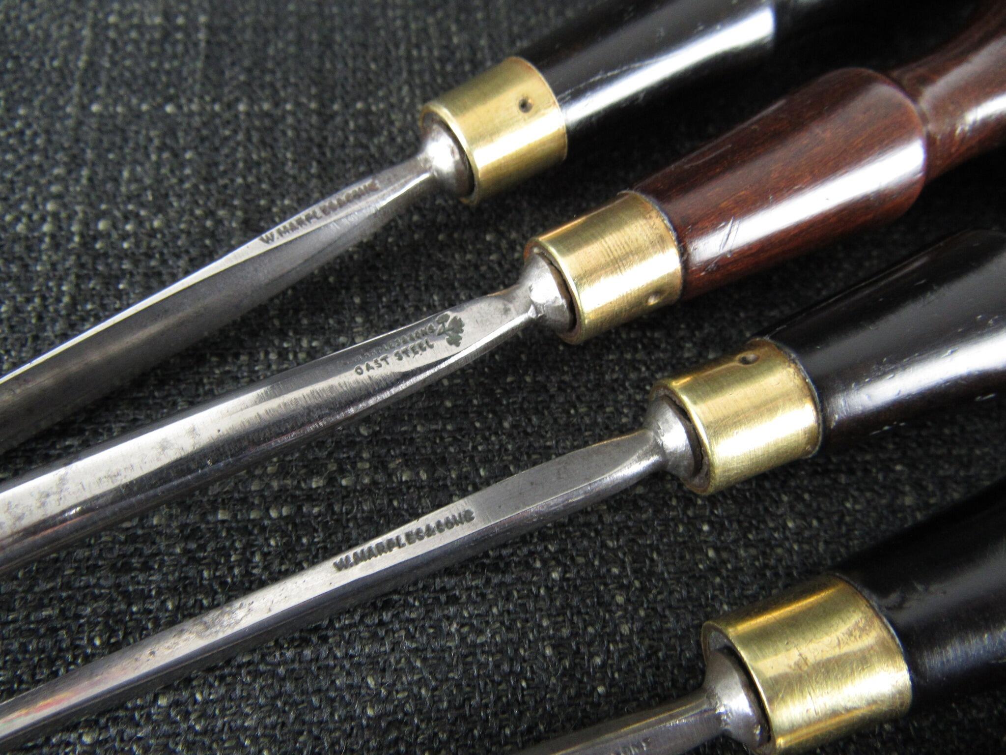 6 MARPLES Carving Tools with Ebony & Rosewood Handles *SOLD*