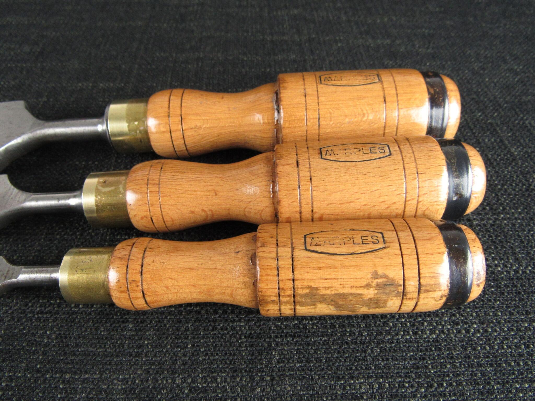 Group of 3 MARPLES Firmer Chisels with Continental Pattern Hooped Handles