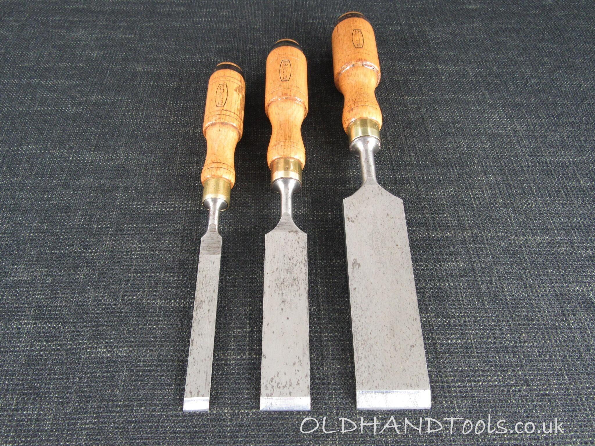 Group of 3 MARPLES Firmer Chisels with Continental Pattern Hooped Handles
