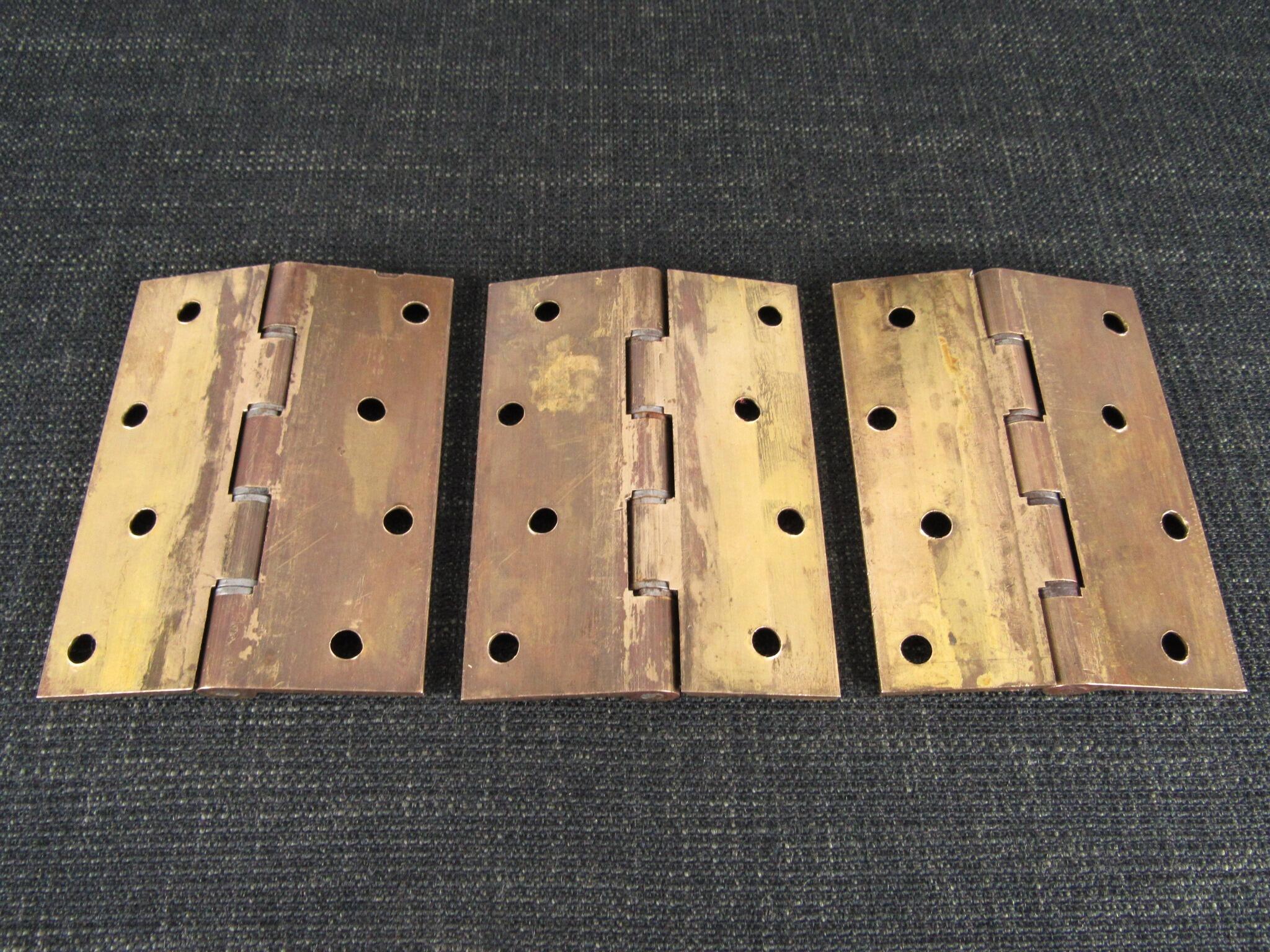 3 Solid Drawn Brass Butt Hinges - 4 by 3 inch *SOLD*
