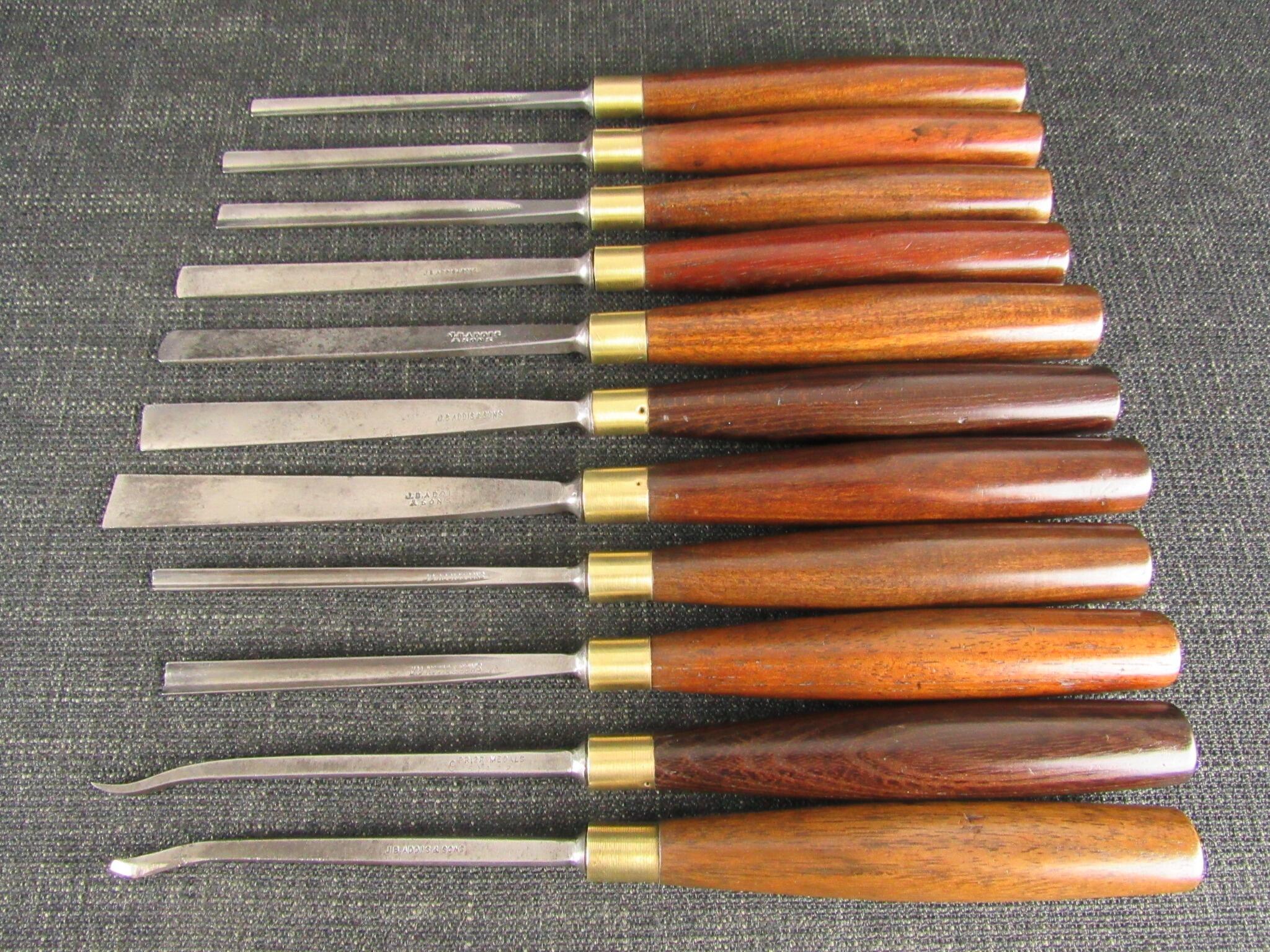 Set of 11 Antique JB ADDIS Carving Tools - 9 Prize Medals *SOLD*