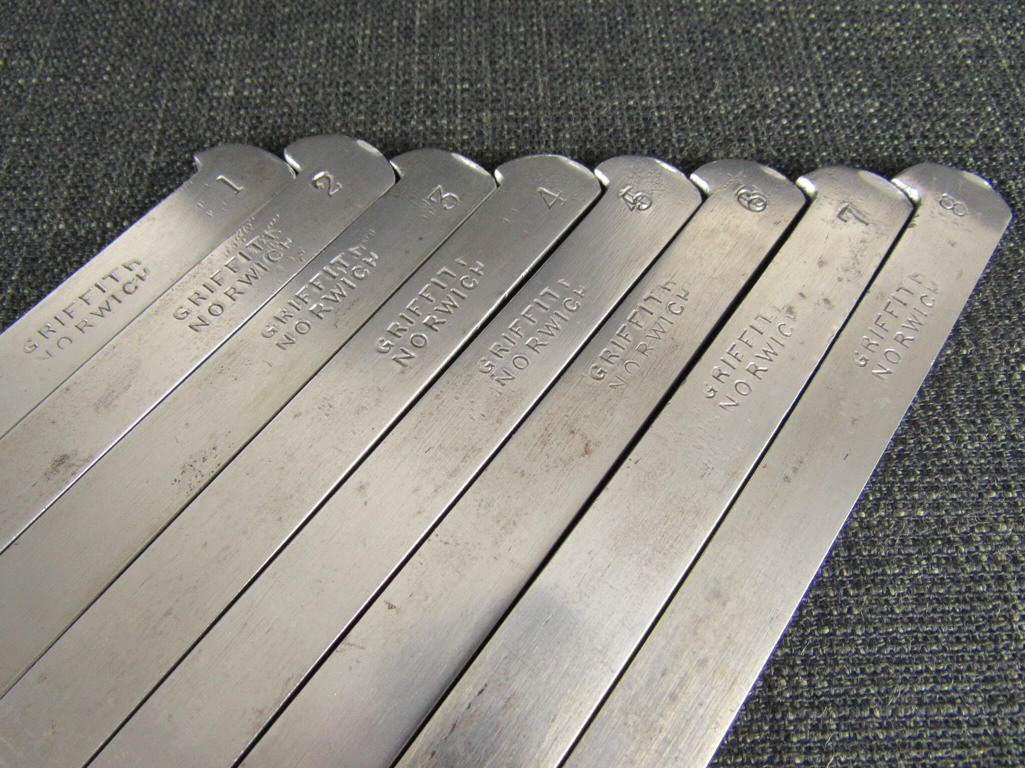Full Set of 8 GRIFFITHS Plough Plane Irons *SOLD*