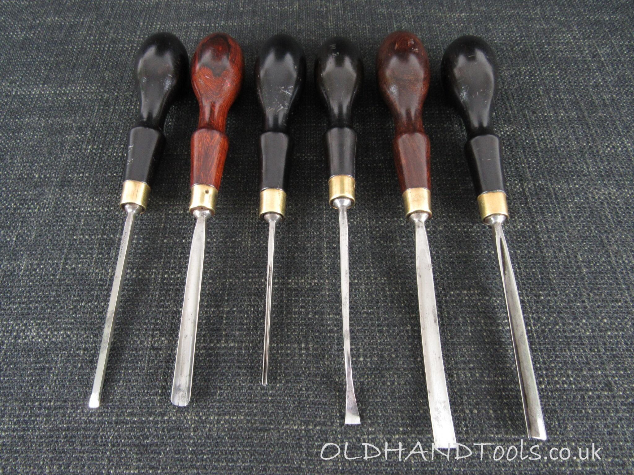 6 MARPLES Carving Tools with Ebony & Rosewood Handles *SOLD*
