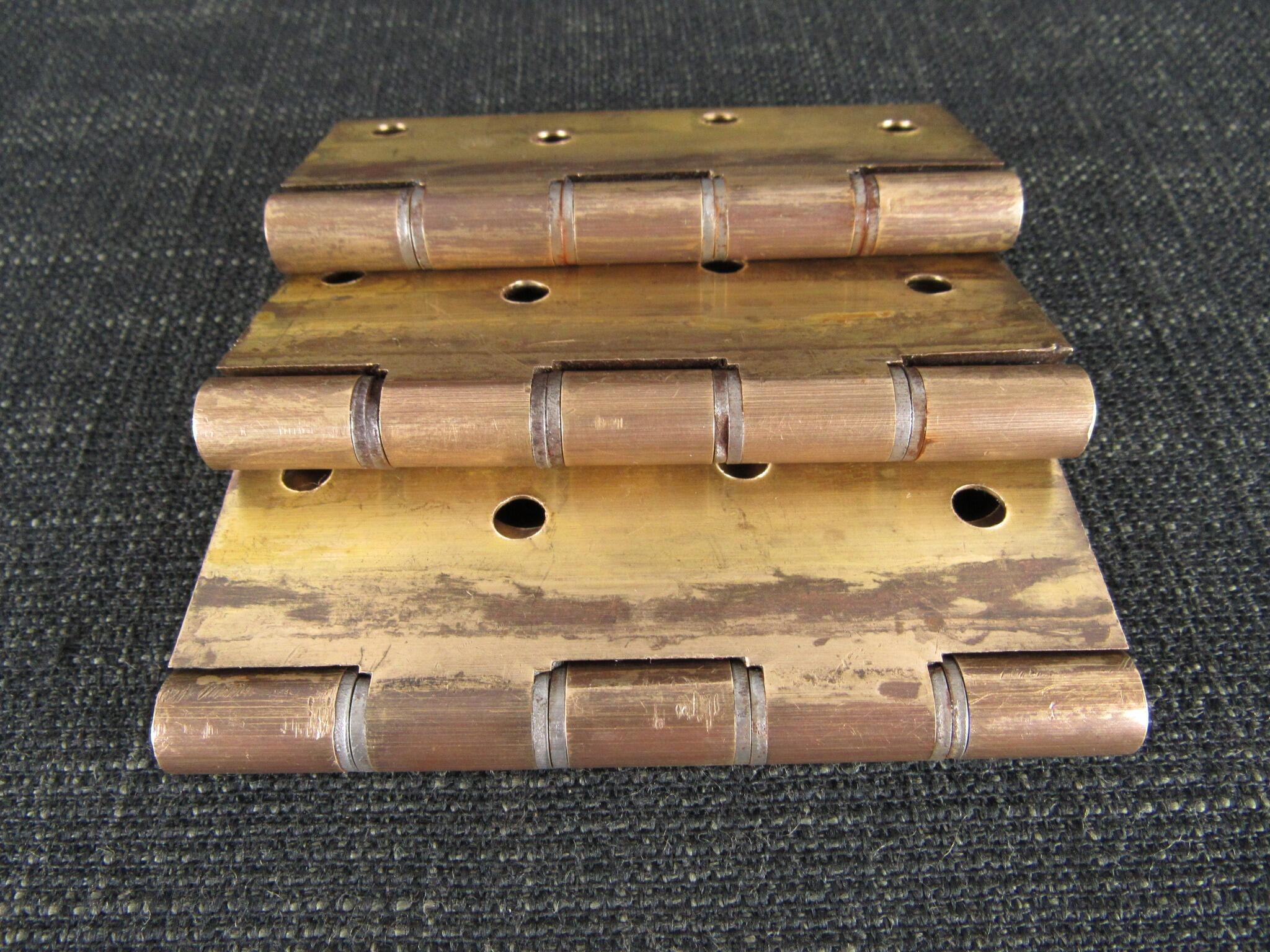 3 Solid Drawn Brass Butt Hinges - 4 by 3 inch *SOLD*