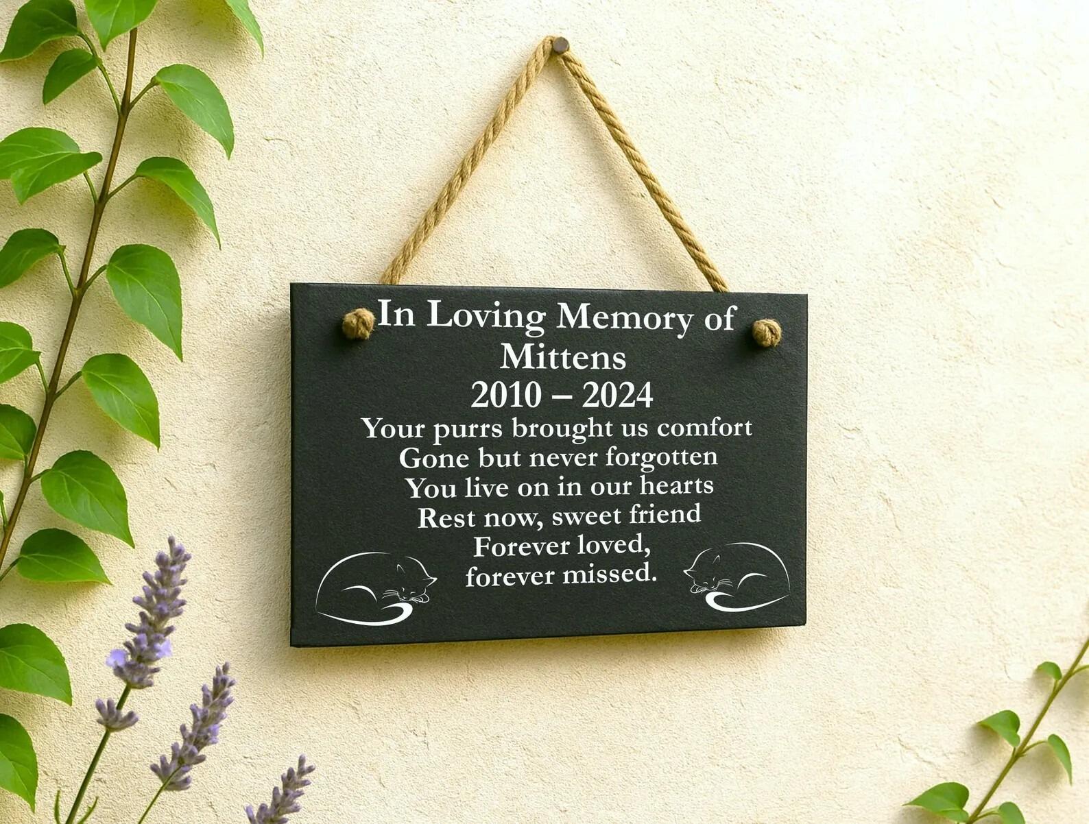 Cat Sleeping Silhouette Personalised Slate Memorial 3 Display Options