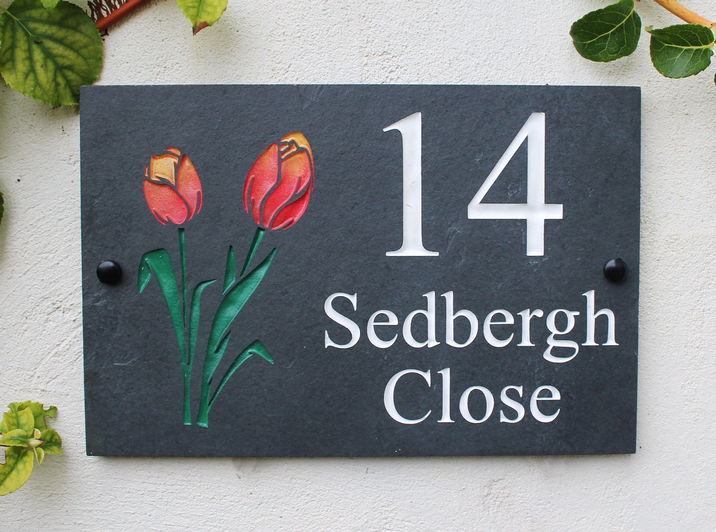 Daffodil Tulip Rose Deep etc Engraved Slate Sign