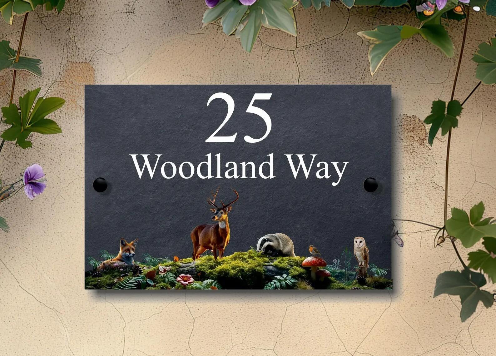 Forest Animals, Fauna and Flora Slate House Sign