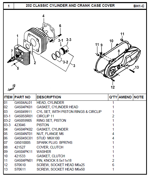 TGB GA5049911 BARREL WITH PISTON RINGS CIRCLIPS TGB 202 303R Hawk 50cc R50X