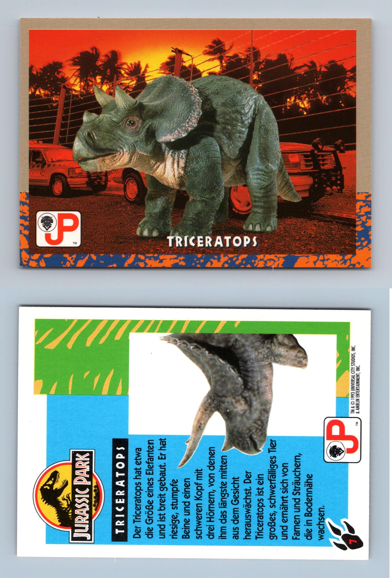 Tricerapatops #7 Jurassic Park 1993 Topps German Trading Card