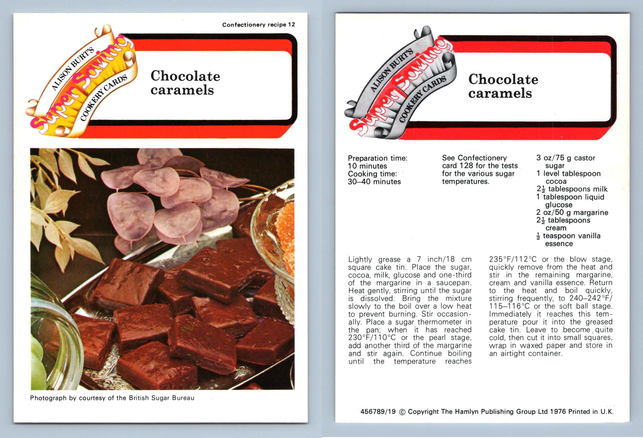 Chocolate Caramels #12 Confectionary - Alison Burts Super Saving Recipe Card