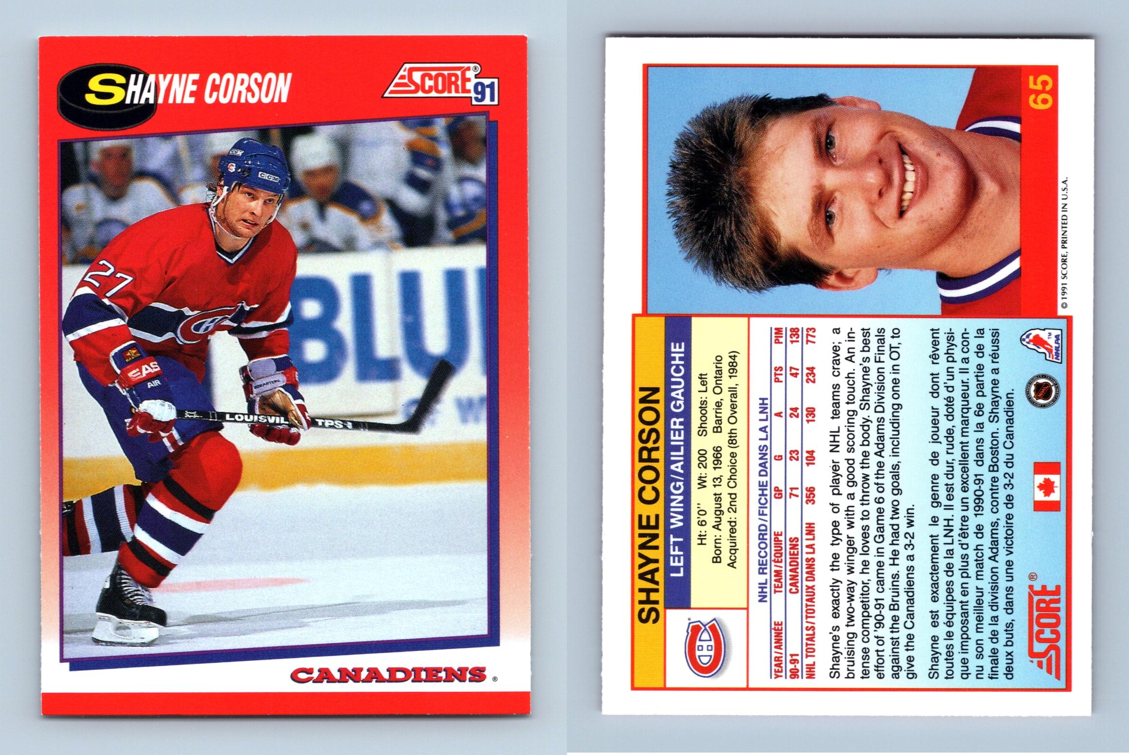 Shayne Corson - Canadiens #65 Score 1991-2 Bilingual NHL Hockey Card