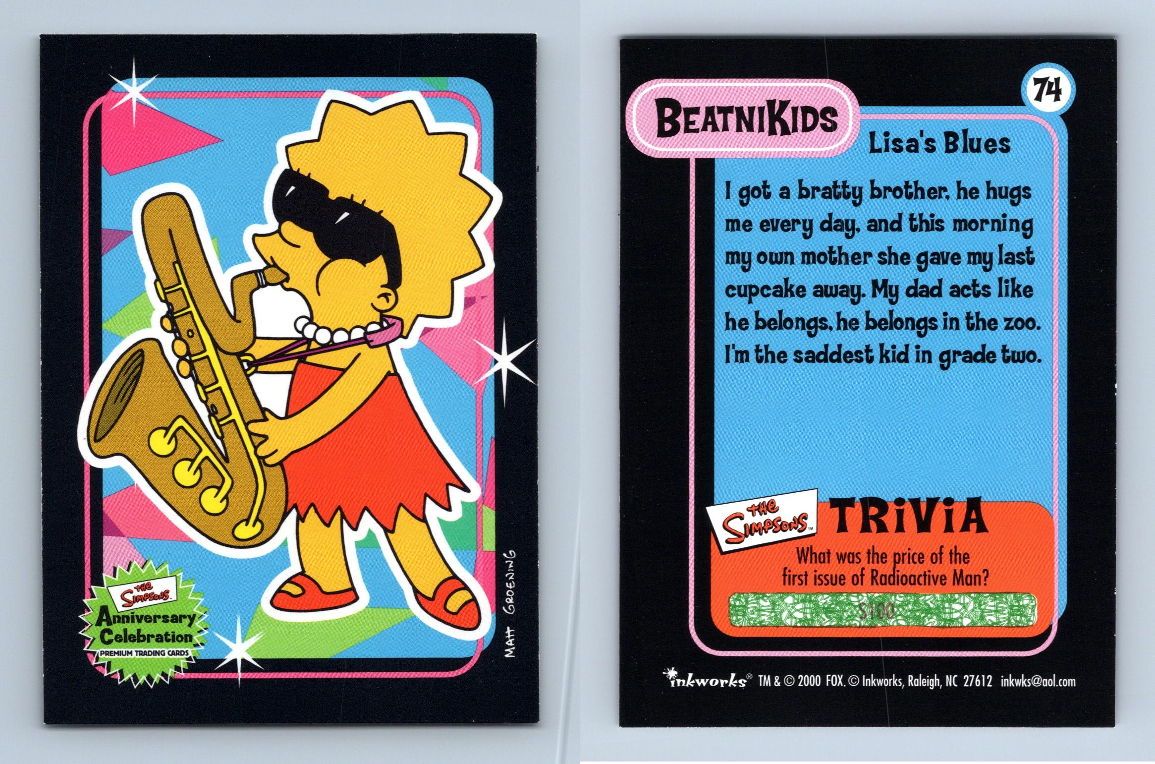 Saxy Lisa #74 The Simpsons 10th Anniversary 2000 Inkworks Trading Card