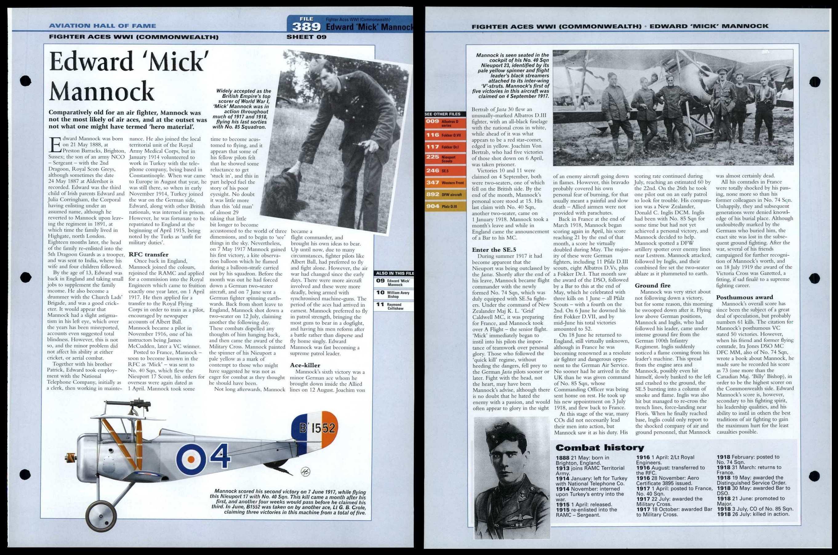 Edward "Mick" Mannock - Hall Of Fame #389 World Aircraft Information Page