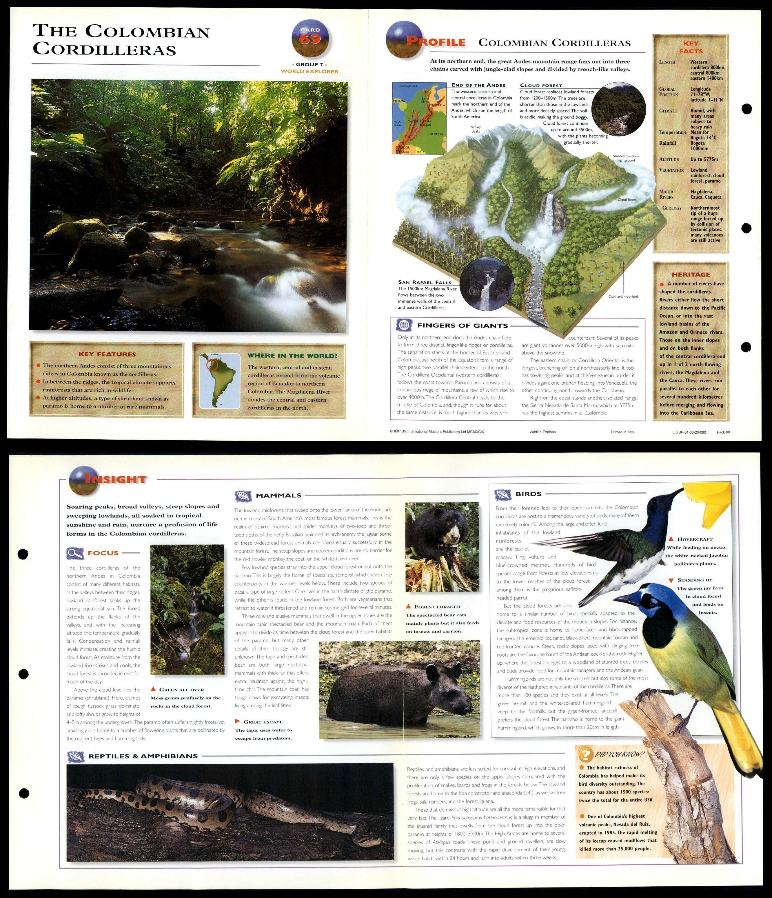 The Colombian Cordilleras #69 World - Wildlife Explorer Fold-Out Card
