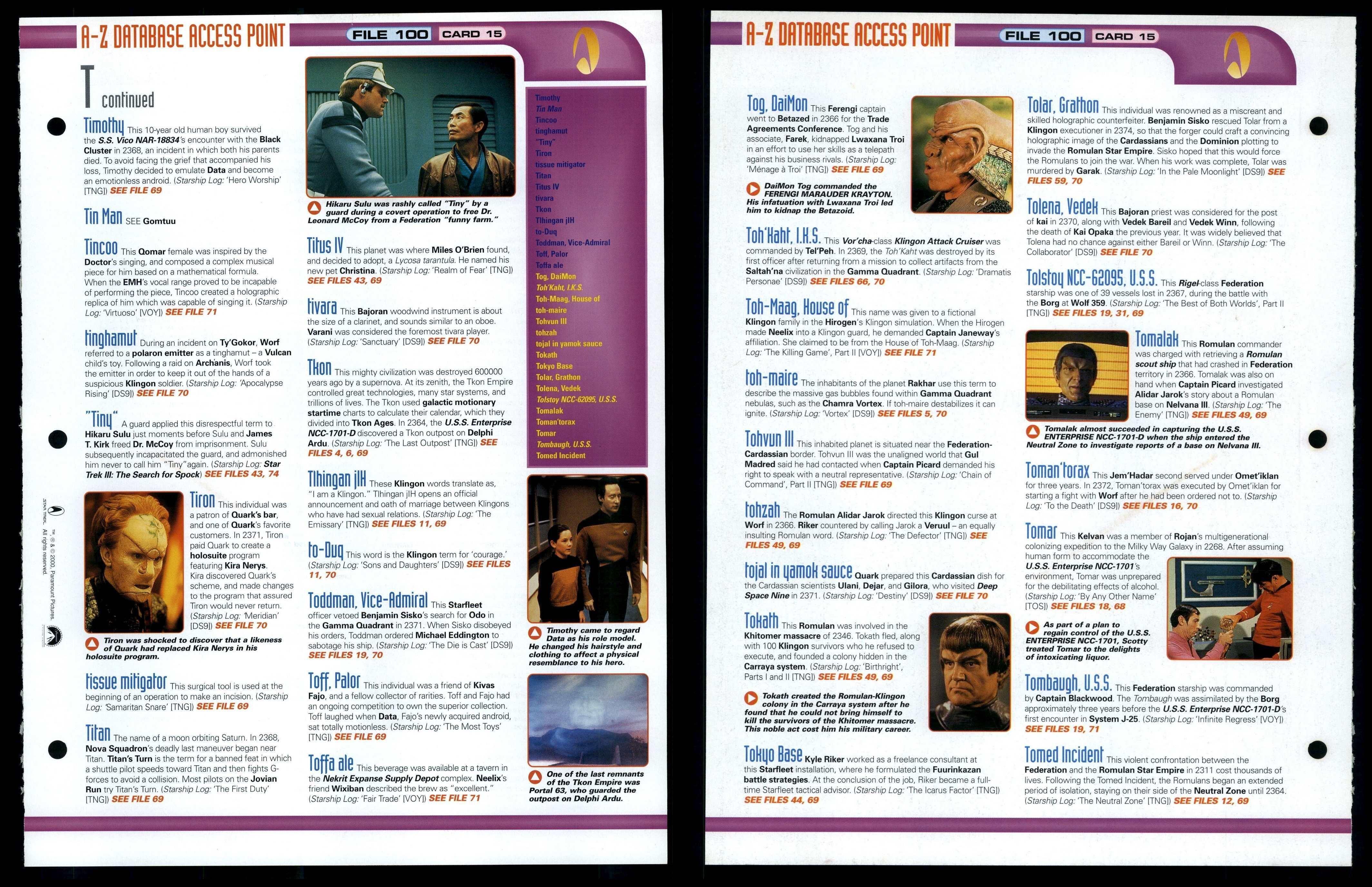 A-Z Database Access Point #15 - T - Star Trek Fact File Page