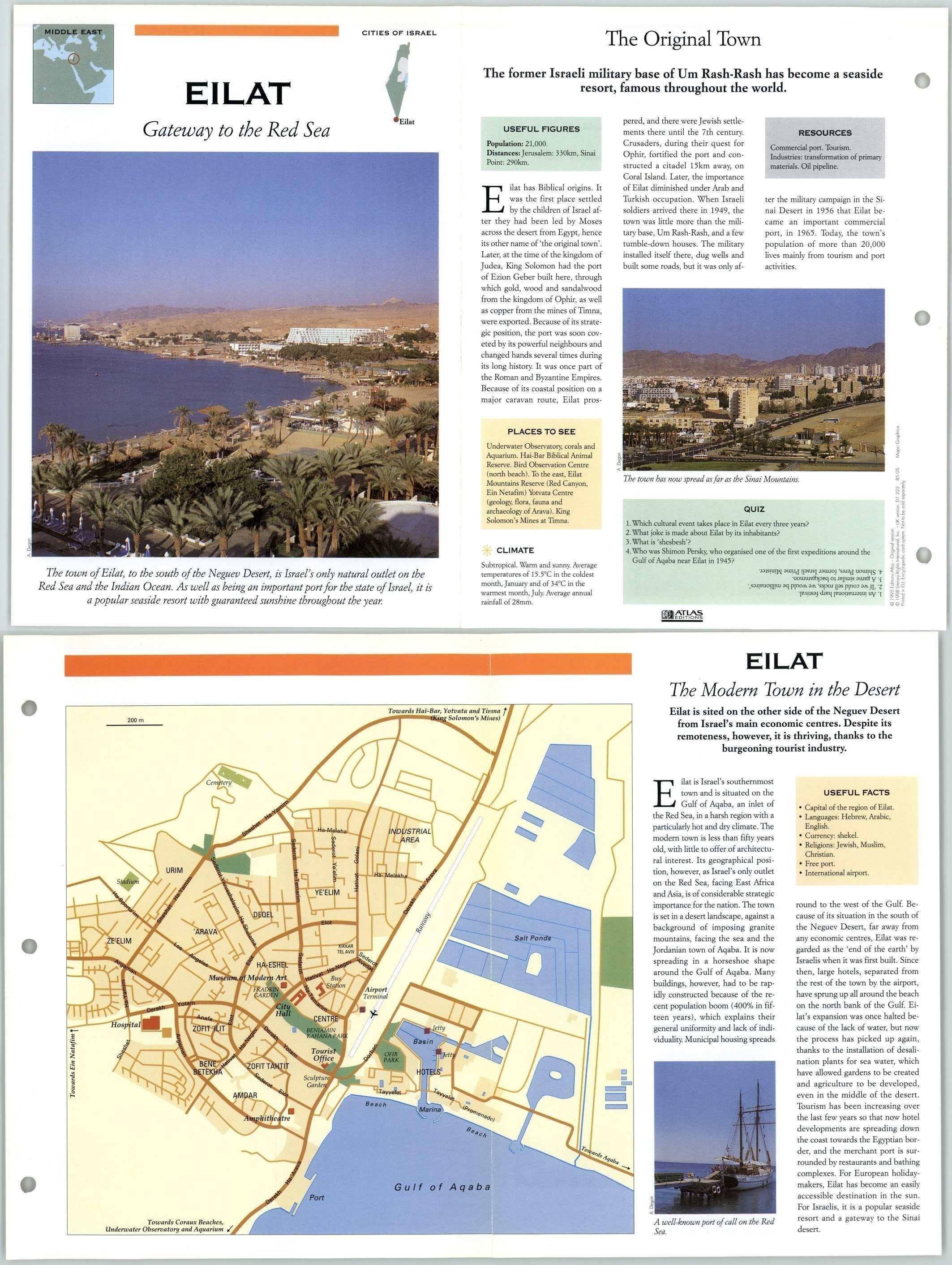 Eilat - Middle East - Atlas Of The World Fact File Fold-Out Page