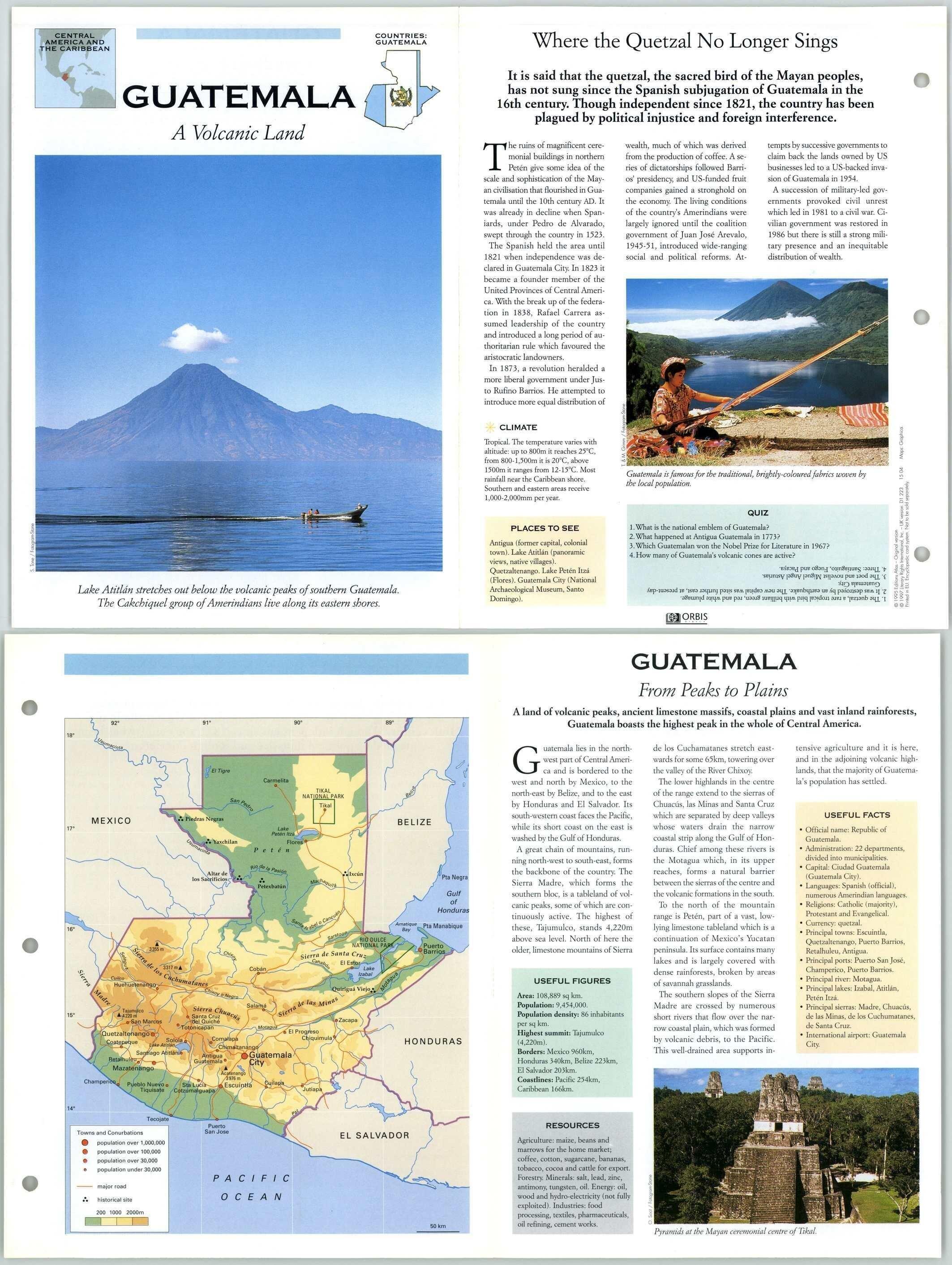 Guatemala - Central America - Atlas Of The World Fact File Fold-Out Page