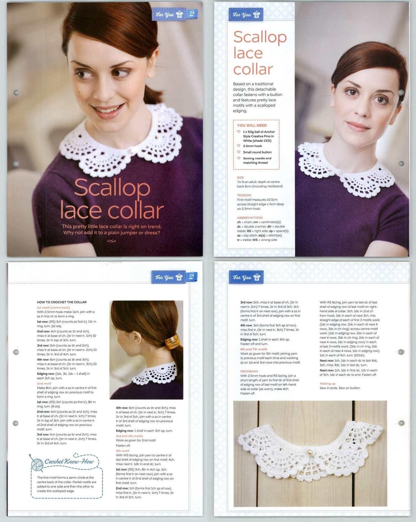 Scallop Lace Collar #24 For You - The Art Of Crochet 2 Page Pattern