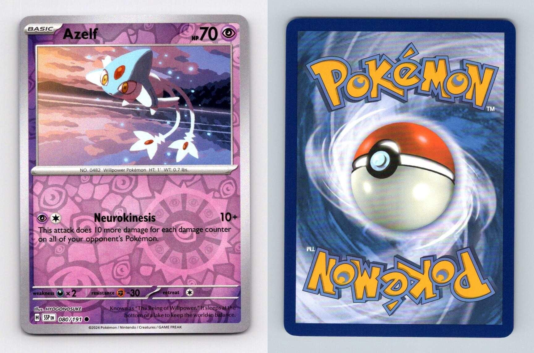 Azelf #80/191 SV Surging Sparks 2024 Reverse Holo Common Pokemon TCG Card