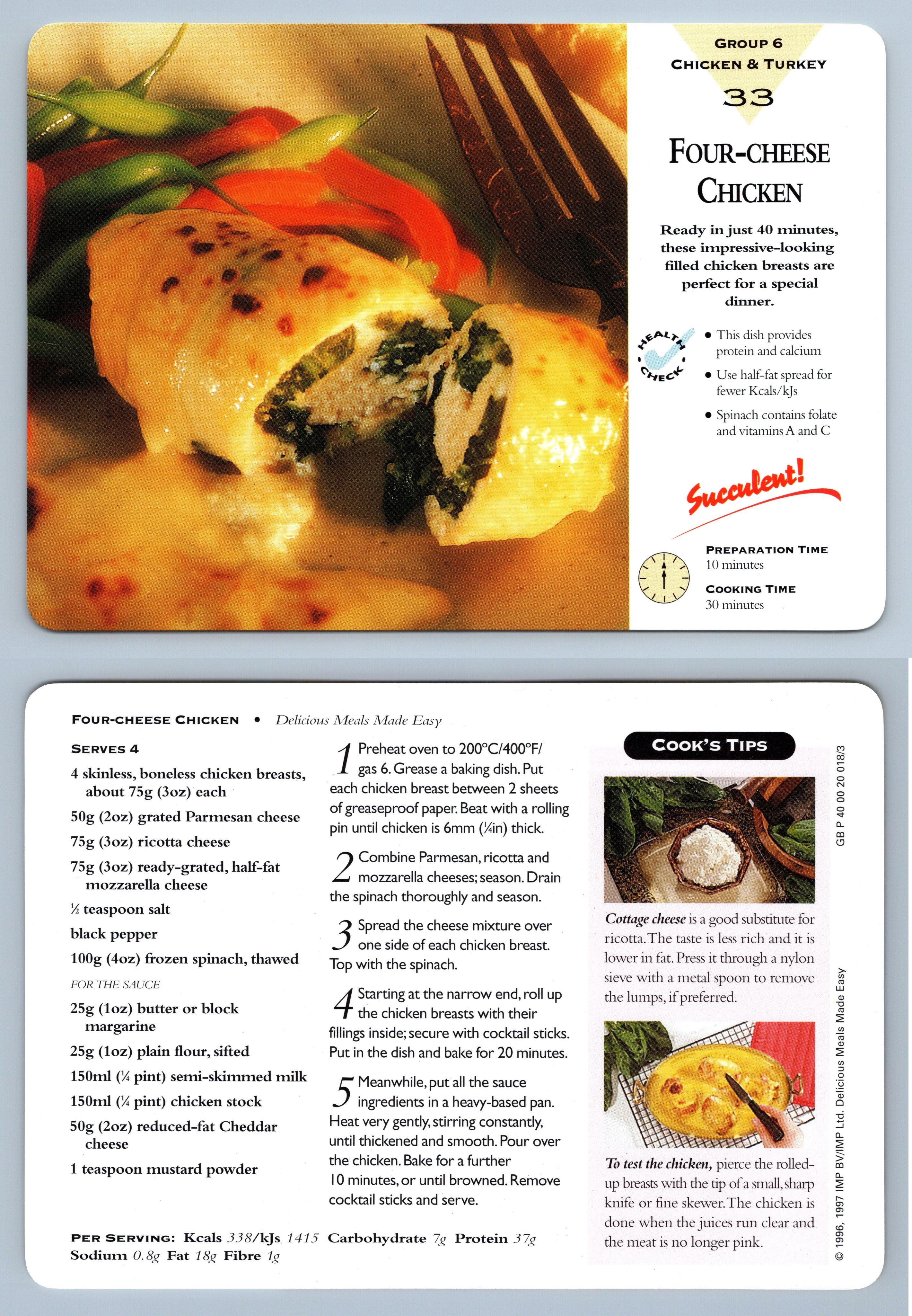 Four-Cheese Chicken #33 Chicken - Delicious Meals Made Easy 1996-7 ...