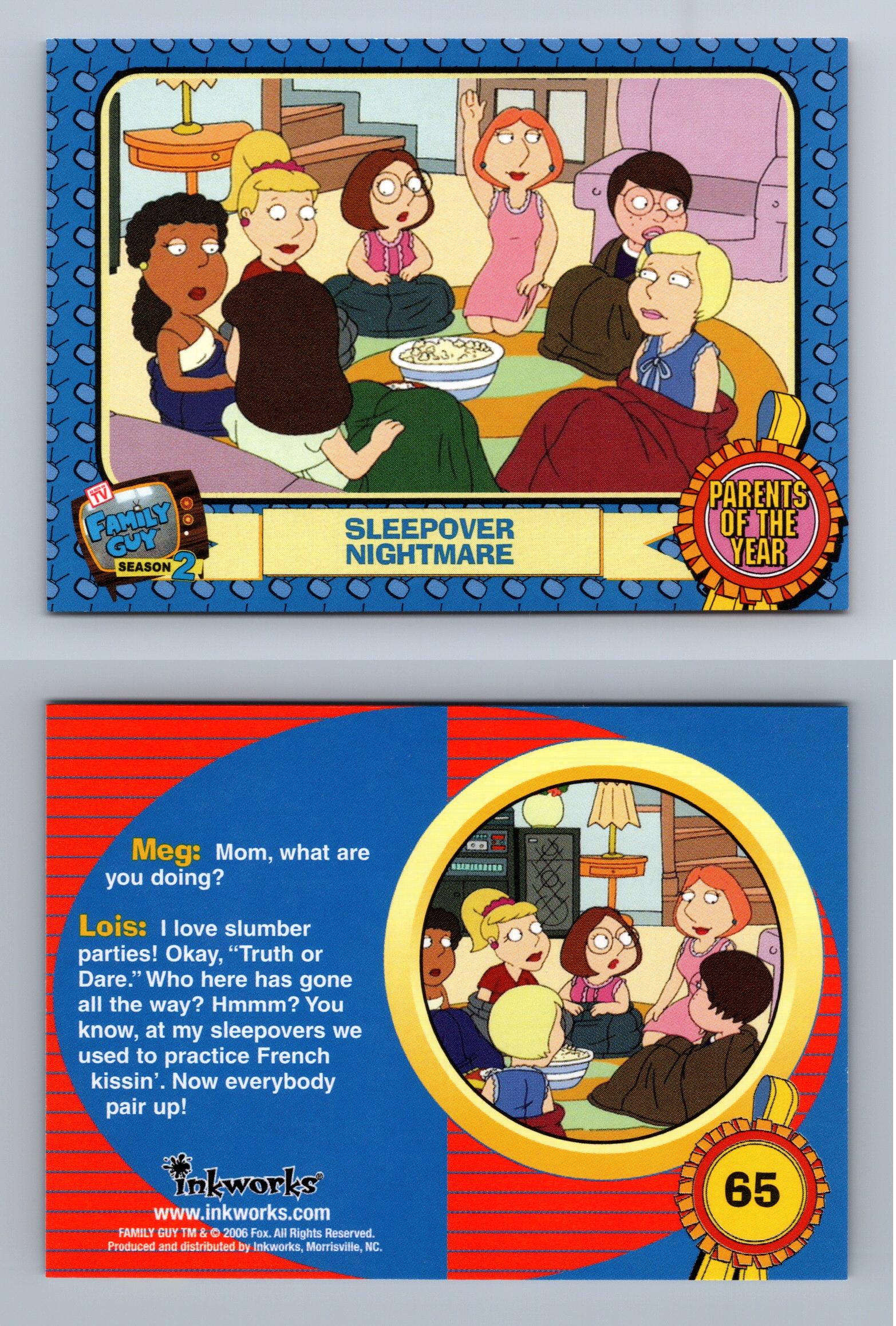 Sleepover Nightmare #65 Family Guy Season 2 Inkworks 2006 Trading Card