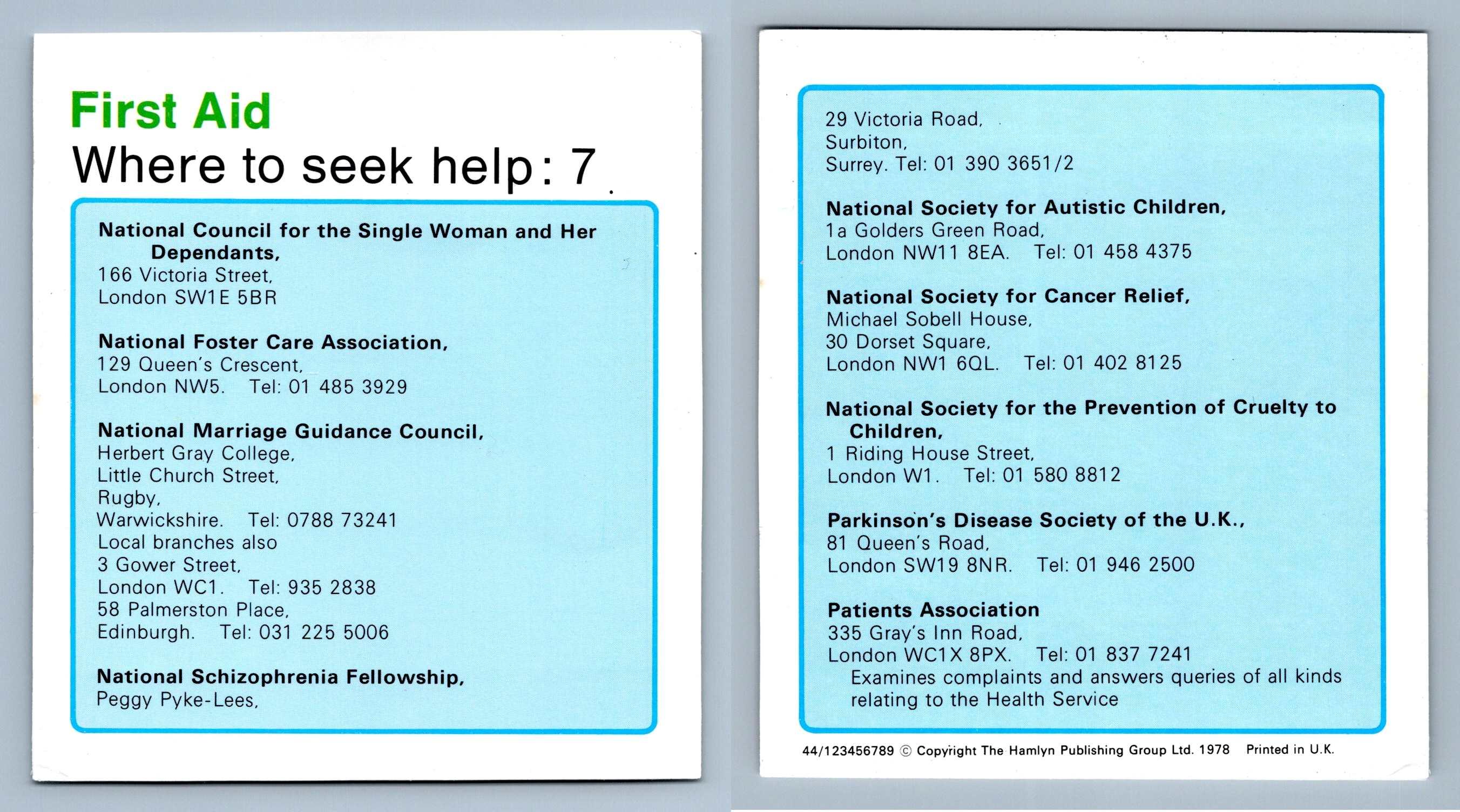 Where To Seek Help 7 First Aid Home Medical Guide 1975 8 Hamlyn Card