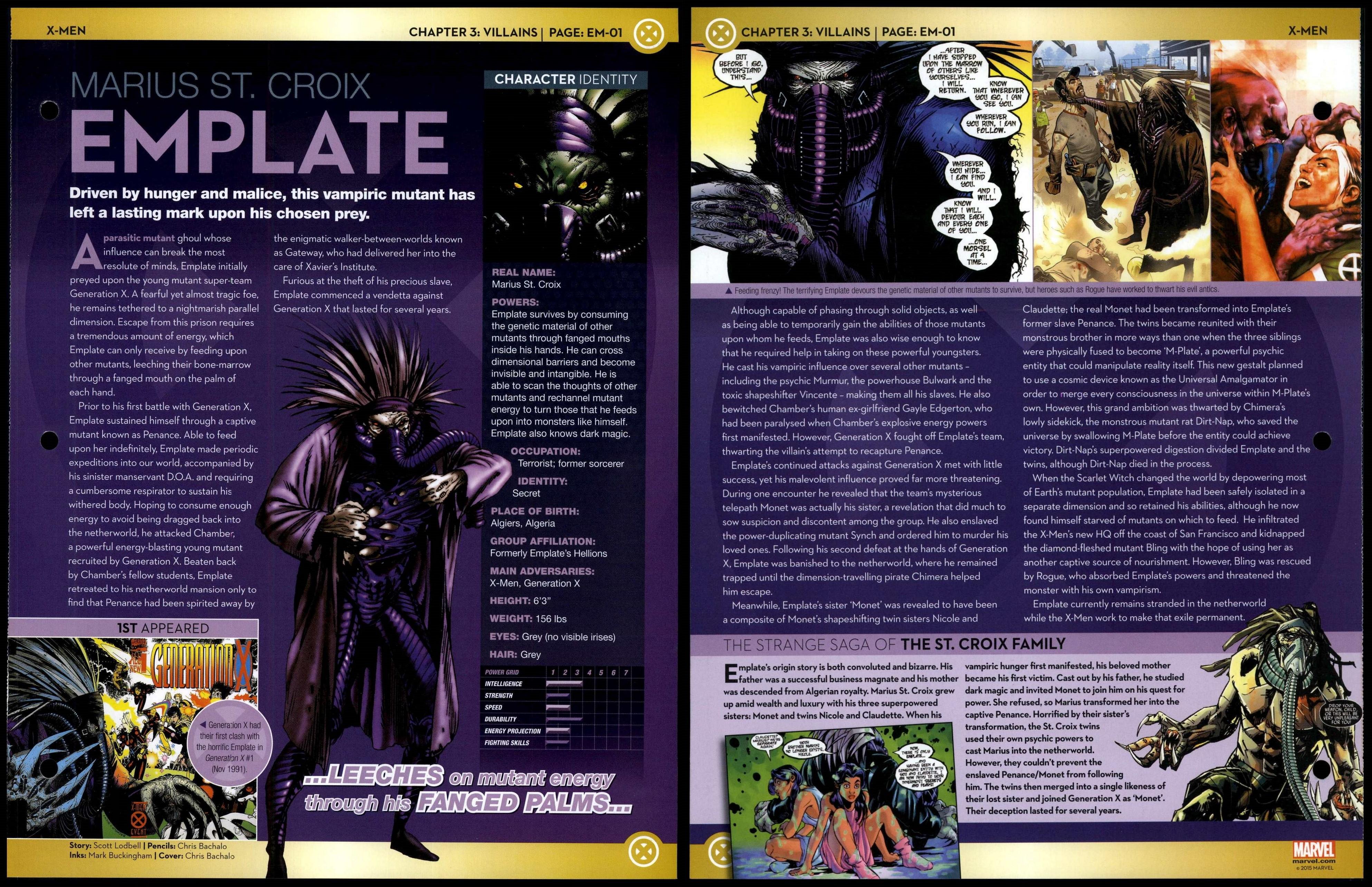Emplate - Marius St. Croix #EM-01 Villains - X-Men Marvel Fact File Page
