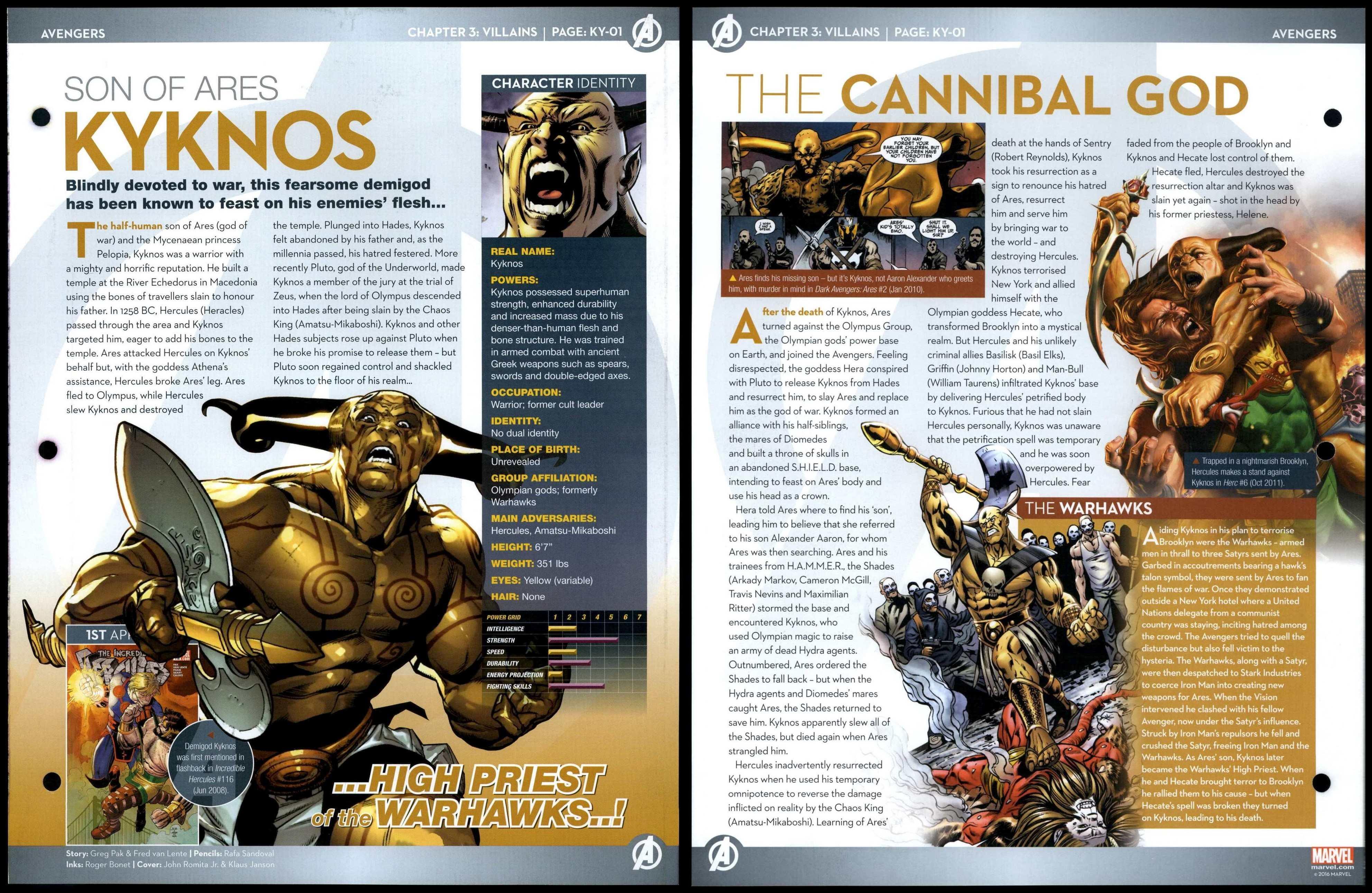 Kyknos - Son Of Ares #KY-01 Villains - Avengers Marvel Fact File Page