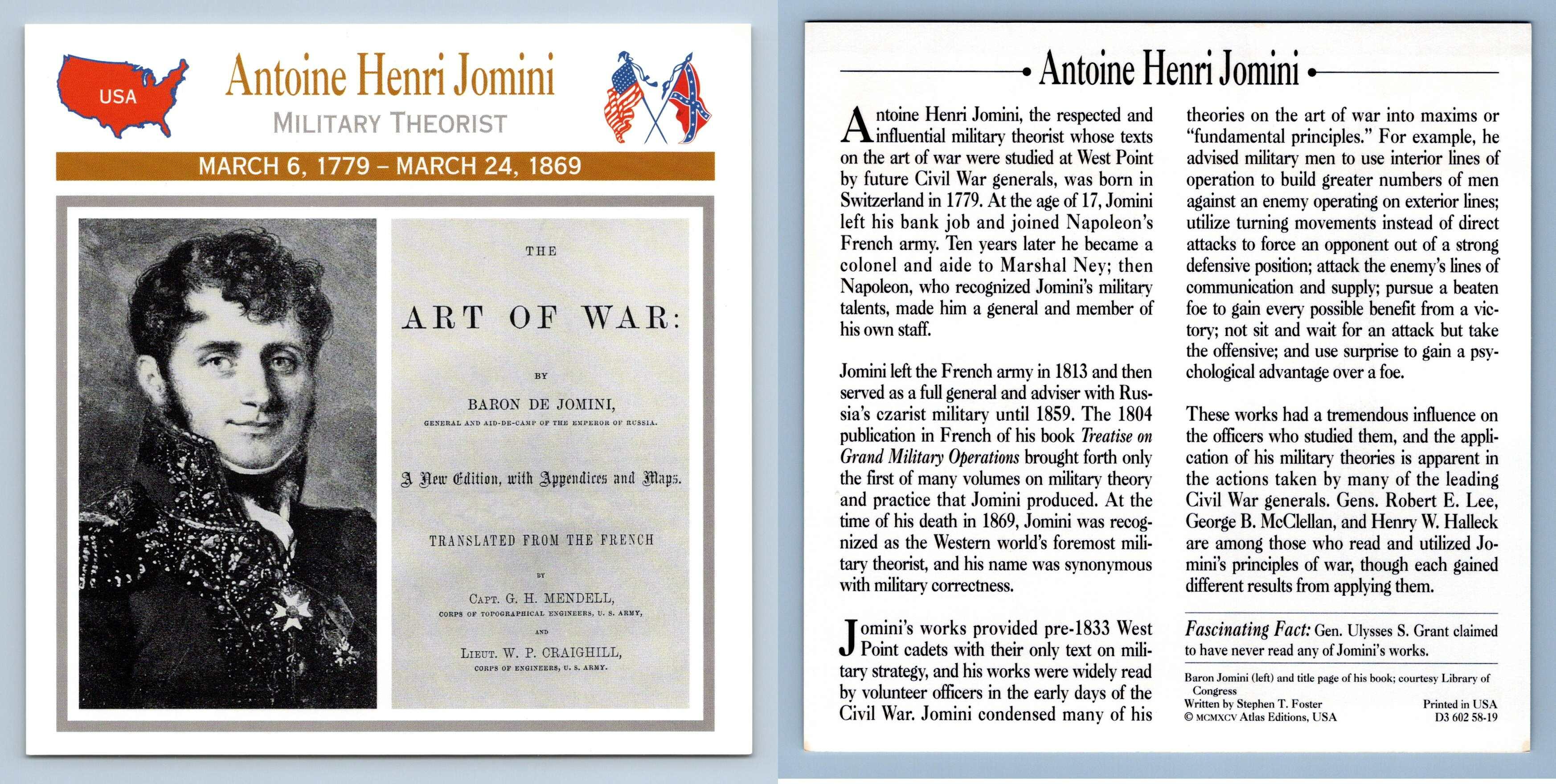 Military Theorist - Antoine Henri Jomini - Foreign - Atlas Ed. Civil ...