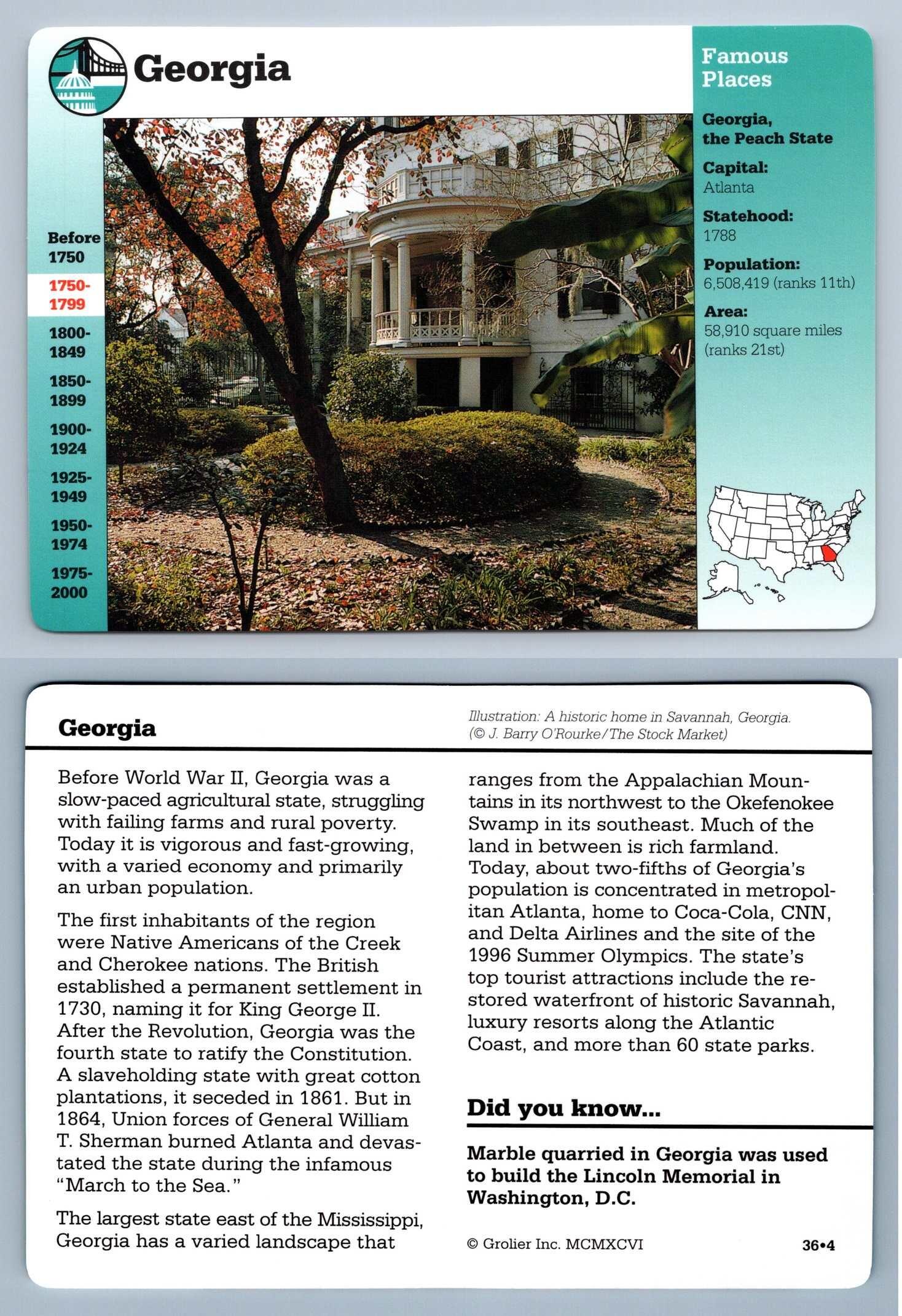 Georgia #36.4 Famous Places - Story Of America Grolier Card