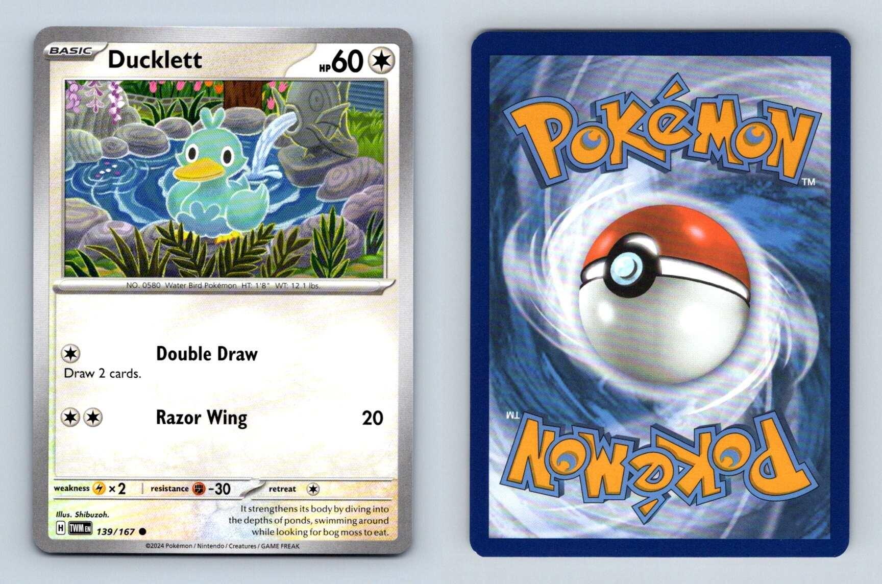 Ducklett #139/167 SV Twilight Masquerade 2024 Pokemon Common TCG Card