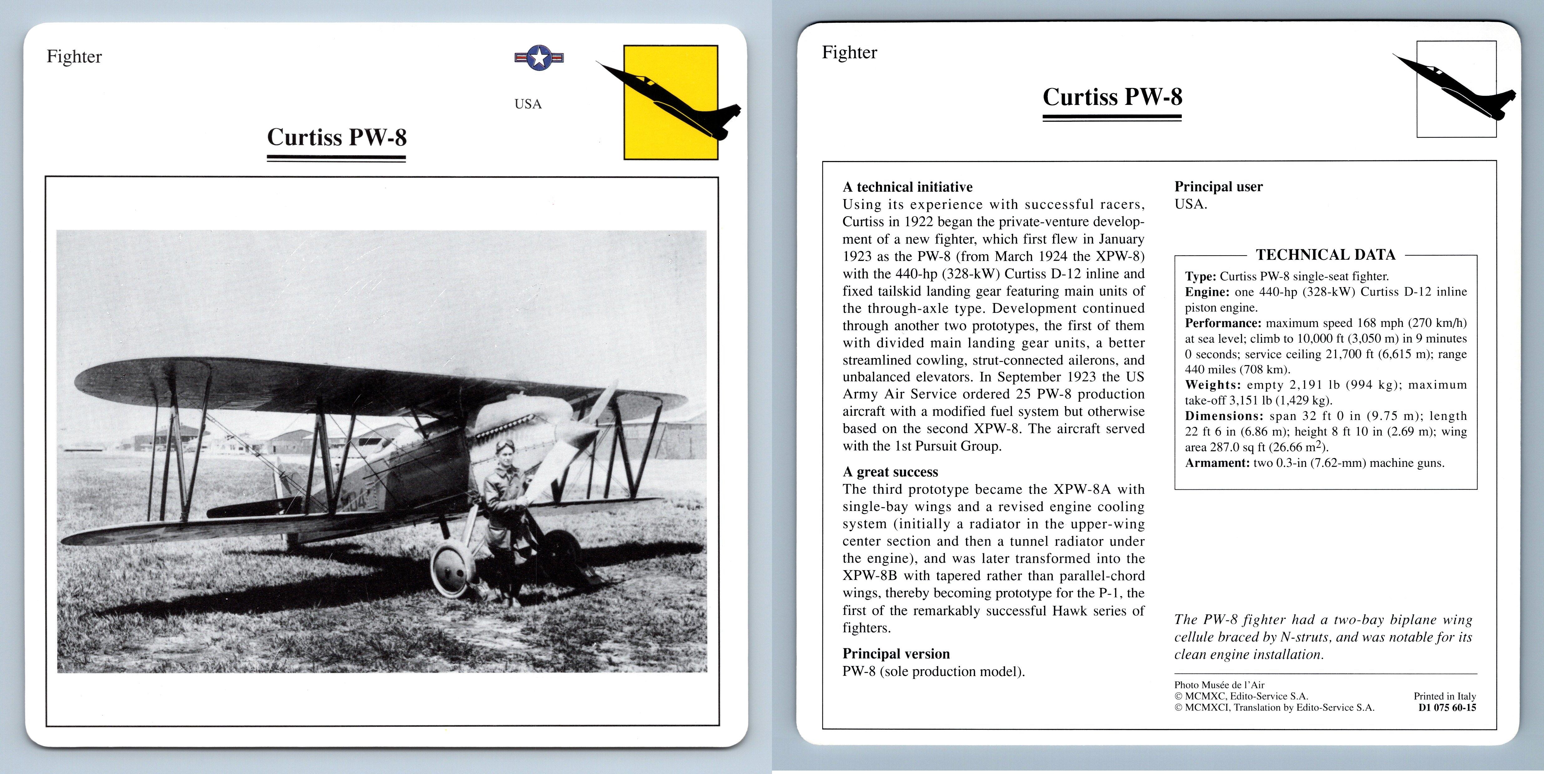 Curtiss PW-8 - Fighter - Warplanes Collectors Club Card
