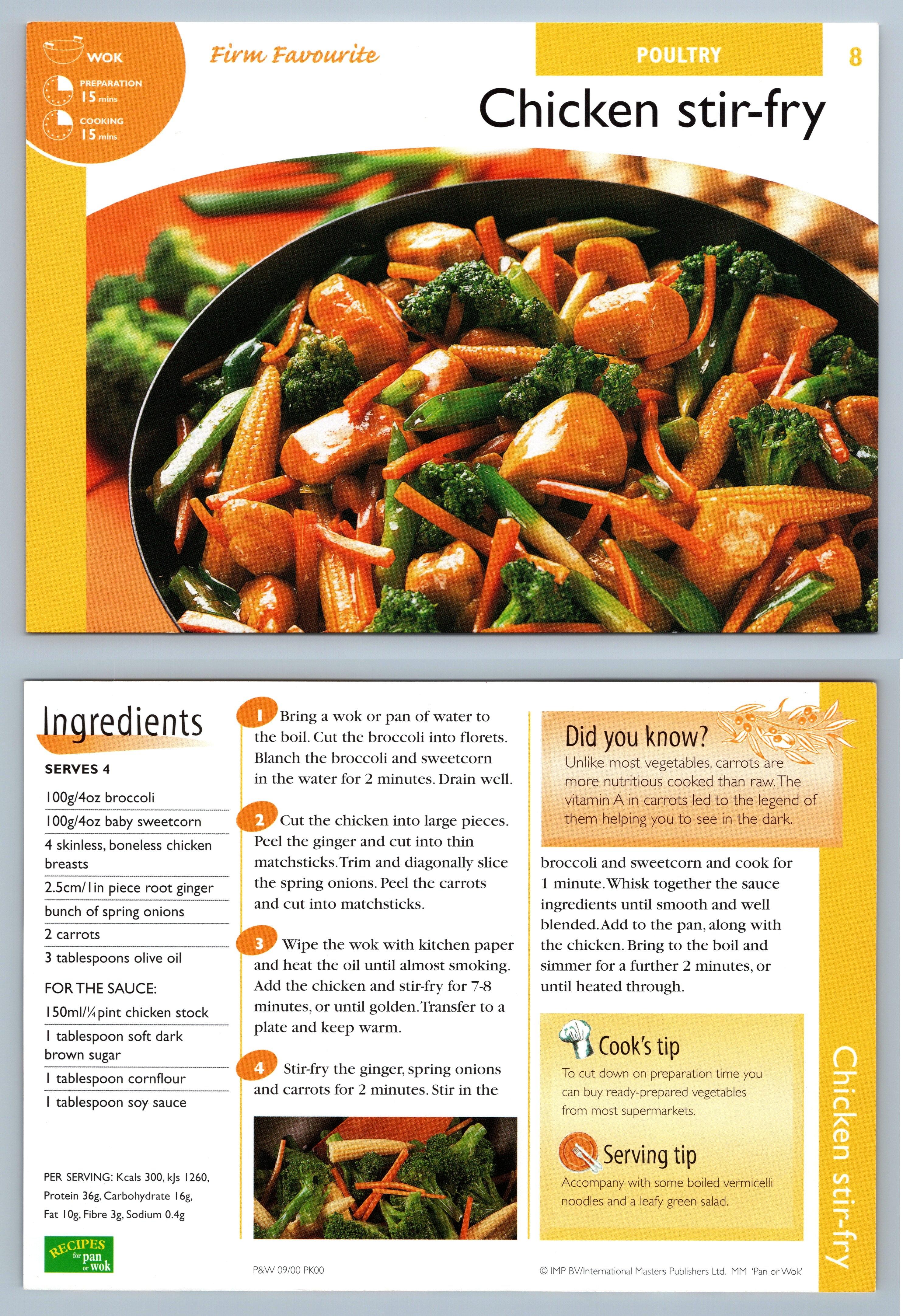 Chicken Stir-Fry #8 - Poultry - Recipes For Pan Or Wok Imp Ltd Recipe Card