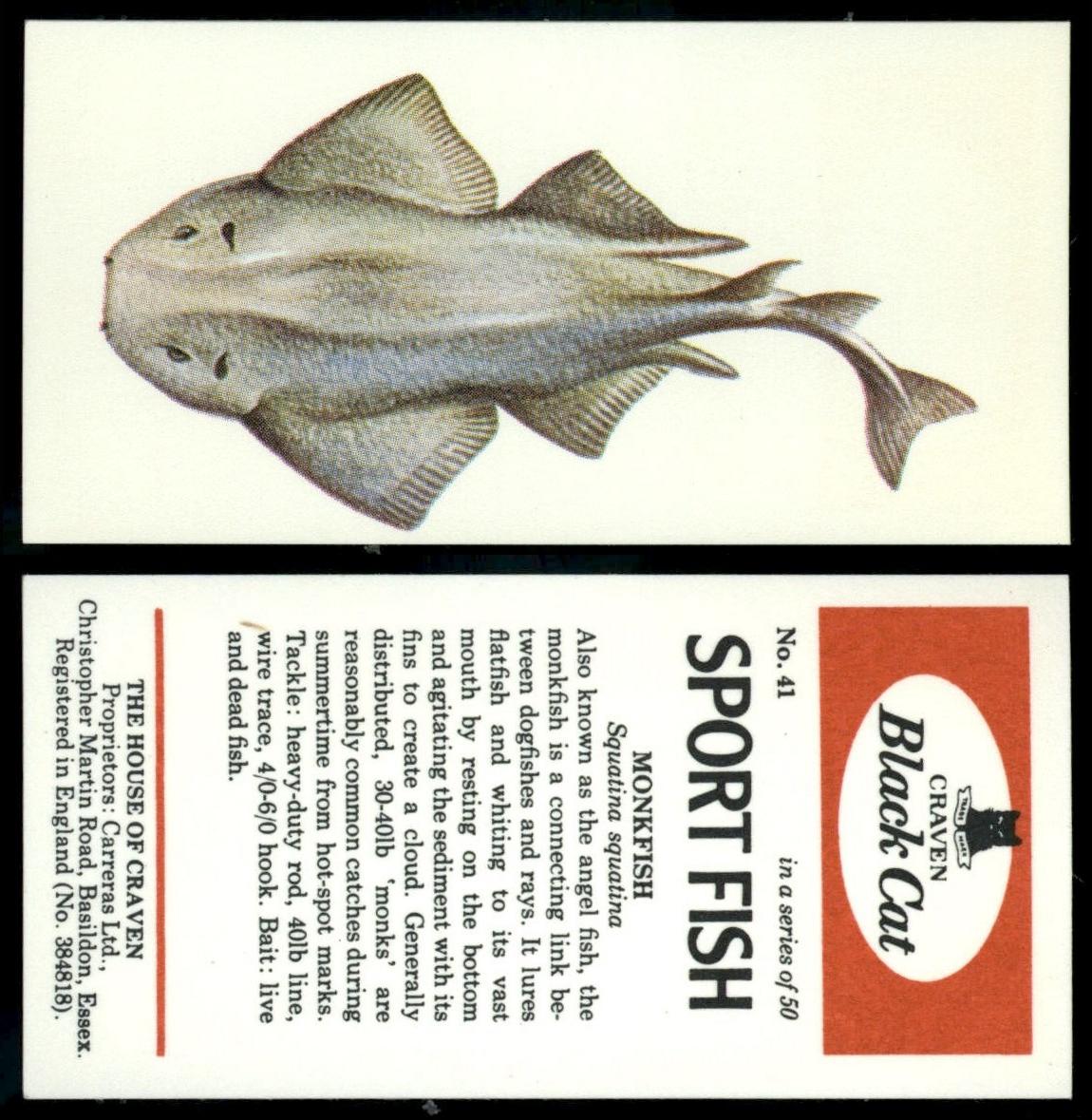 Monkfish #41 Sport Fish 1978 Black Cat Carreras Card