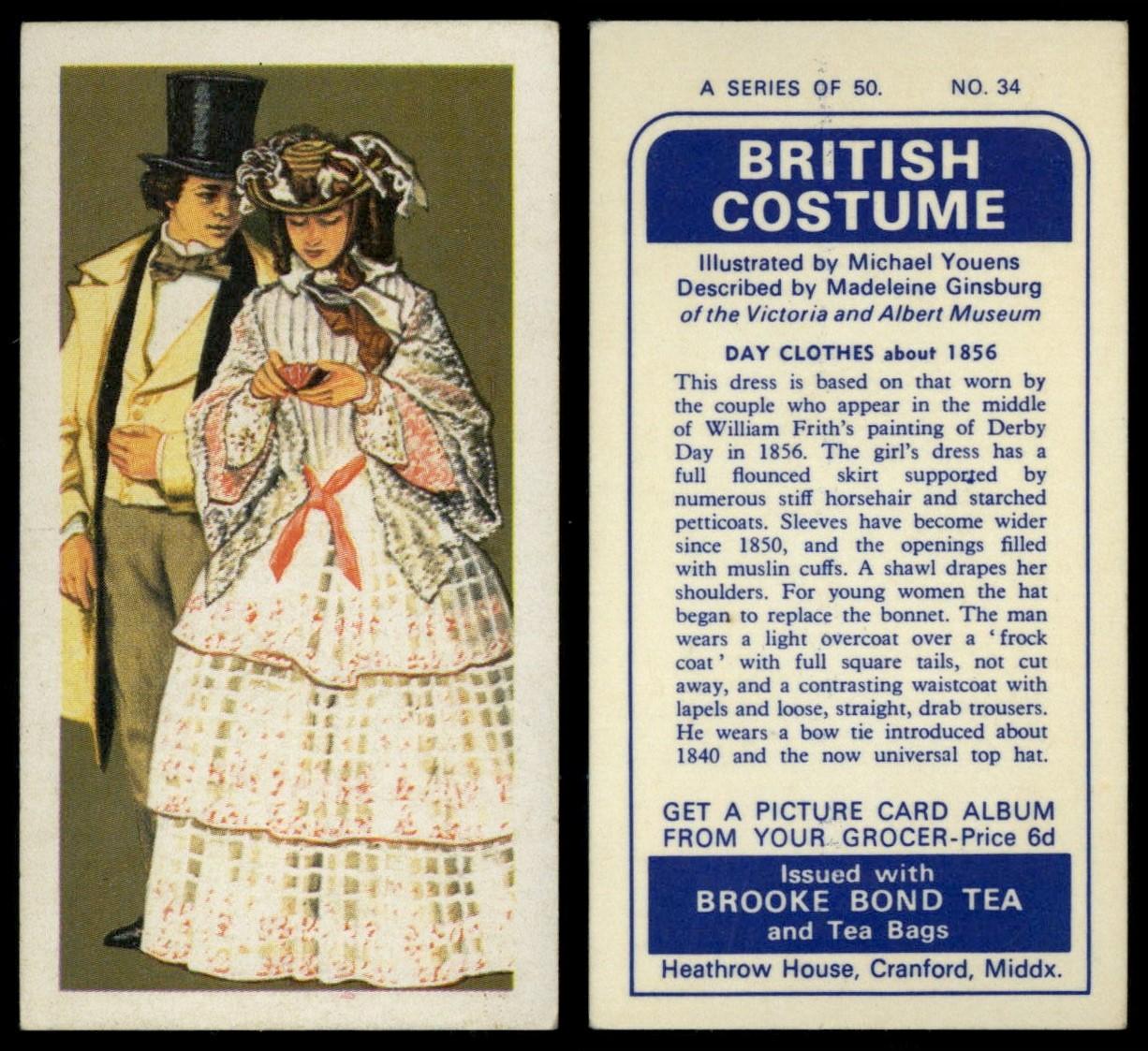 Day Clothes About 1856 #34 British Costume 1967 Brooke Bond Tea Card