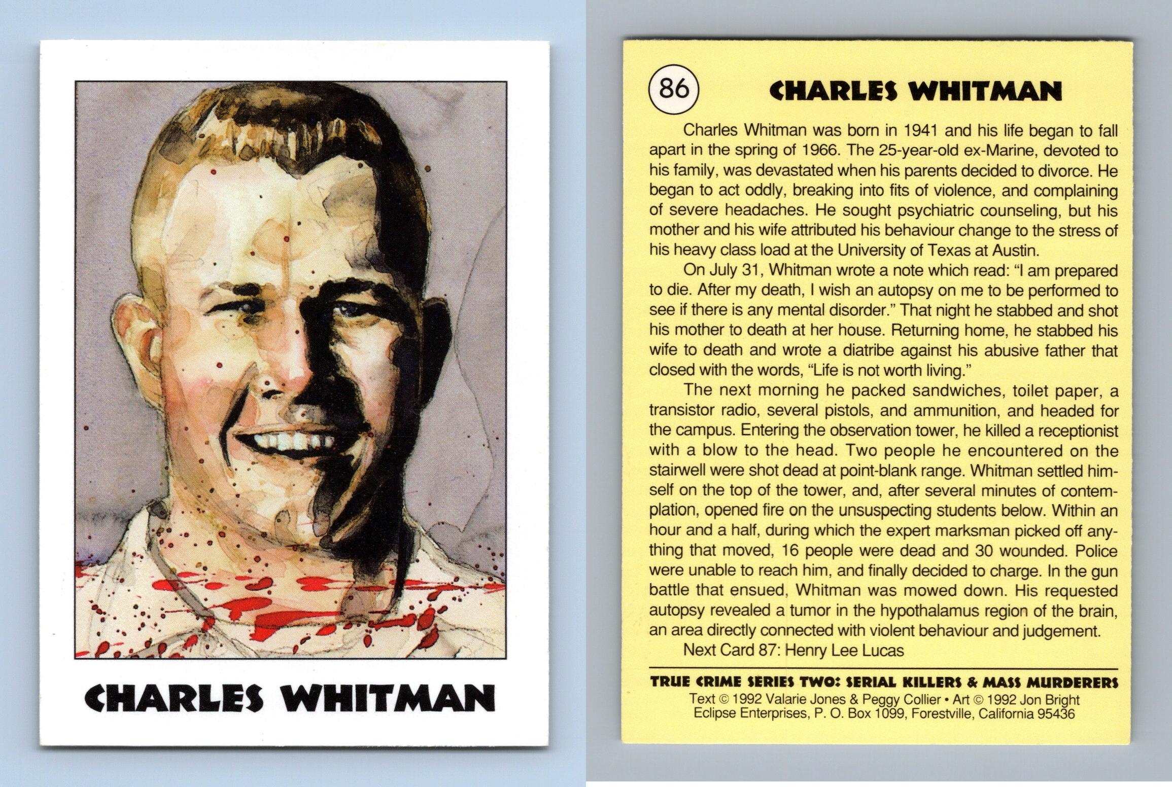 Charles Whitman #86 True Crime Series 2 Eclipse 1992 Trading Card