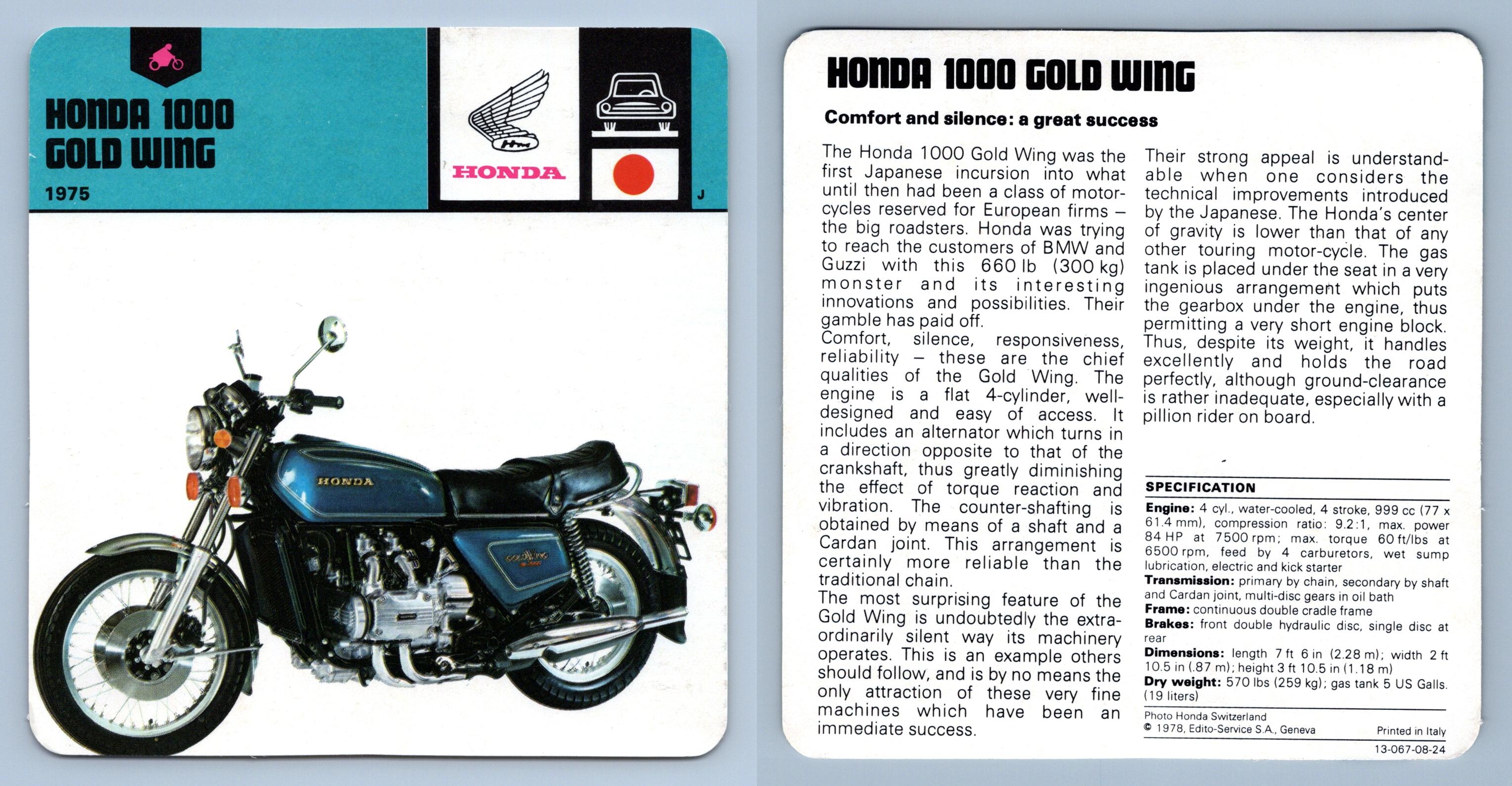 Honda 1000 Gold Wing GT & Production Edito Service #08-24 Auto Rally Card