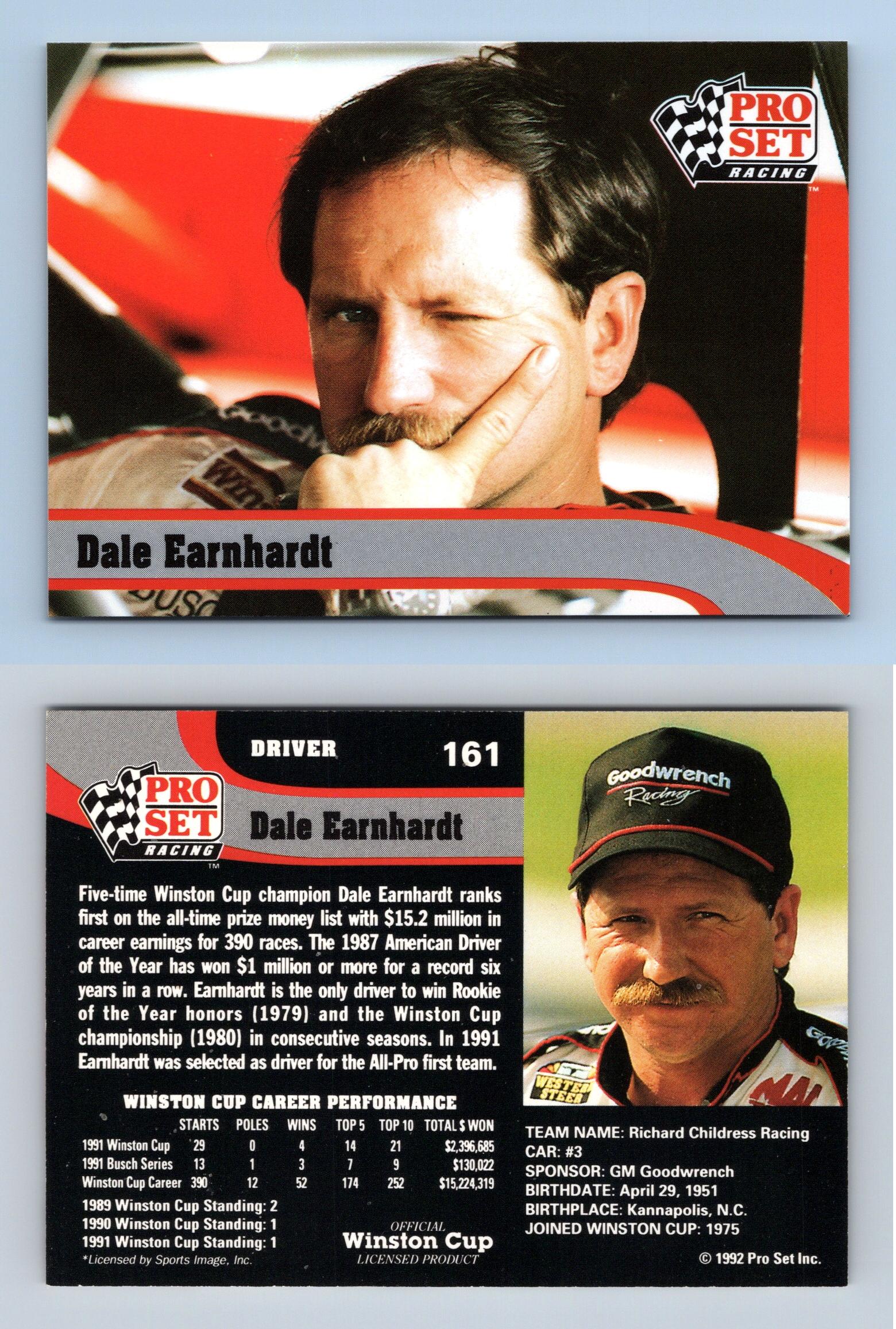 Dale Earnhardt #161 Winston Cup 1992 Pro Set Racing Trading Card