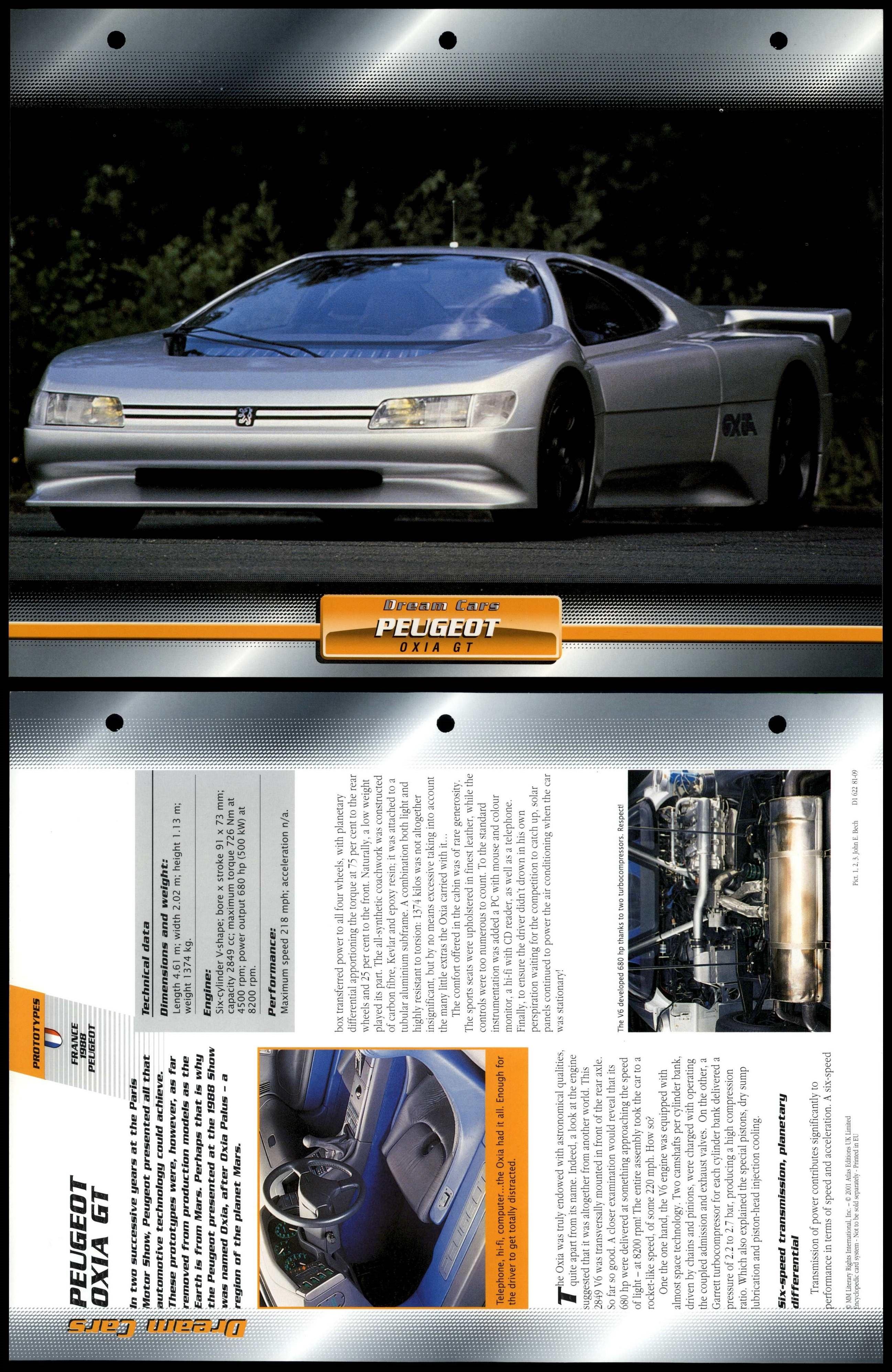Peugeot Oxia GT - 1988 - Prototypes - Atlas Dream Cars Fact File Card