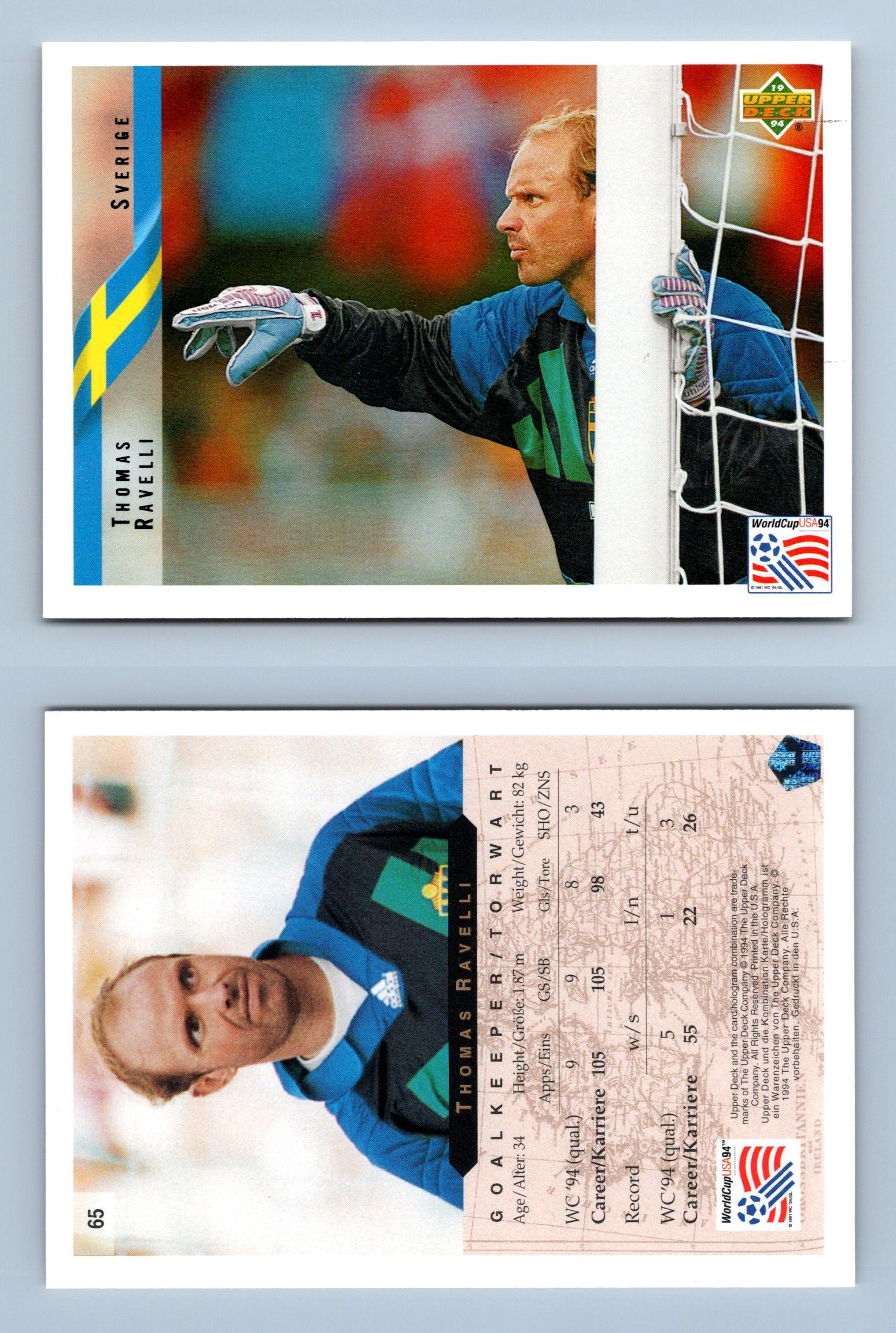 Thomas Ravelli #65 World Cup USA '94 Contenders Upper Deck Trading Card ...