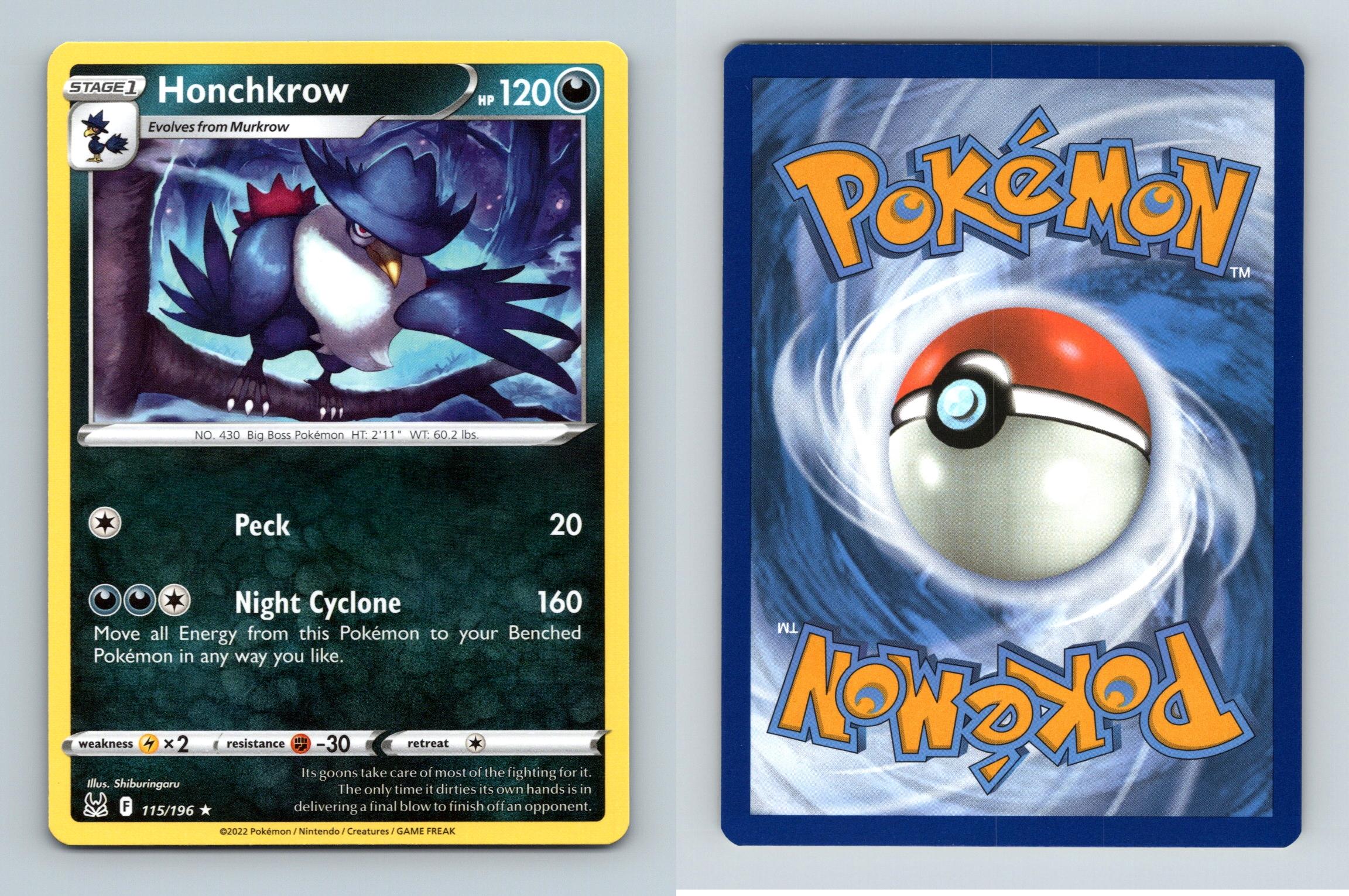 Honchkrow #115/196 SWSH Lost Origin Rare Pokemon 2022 TCG Card