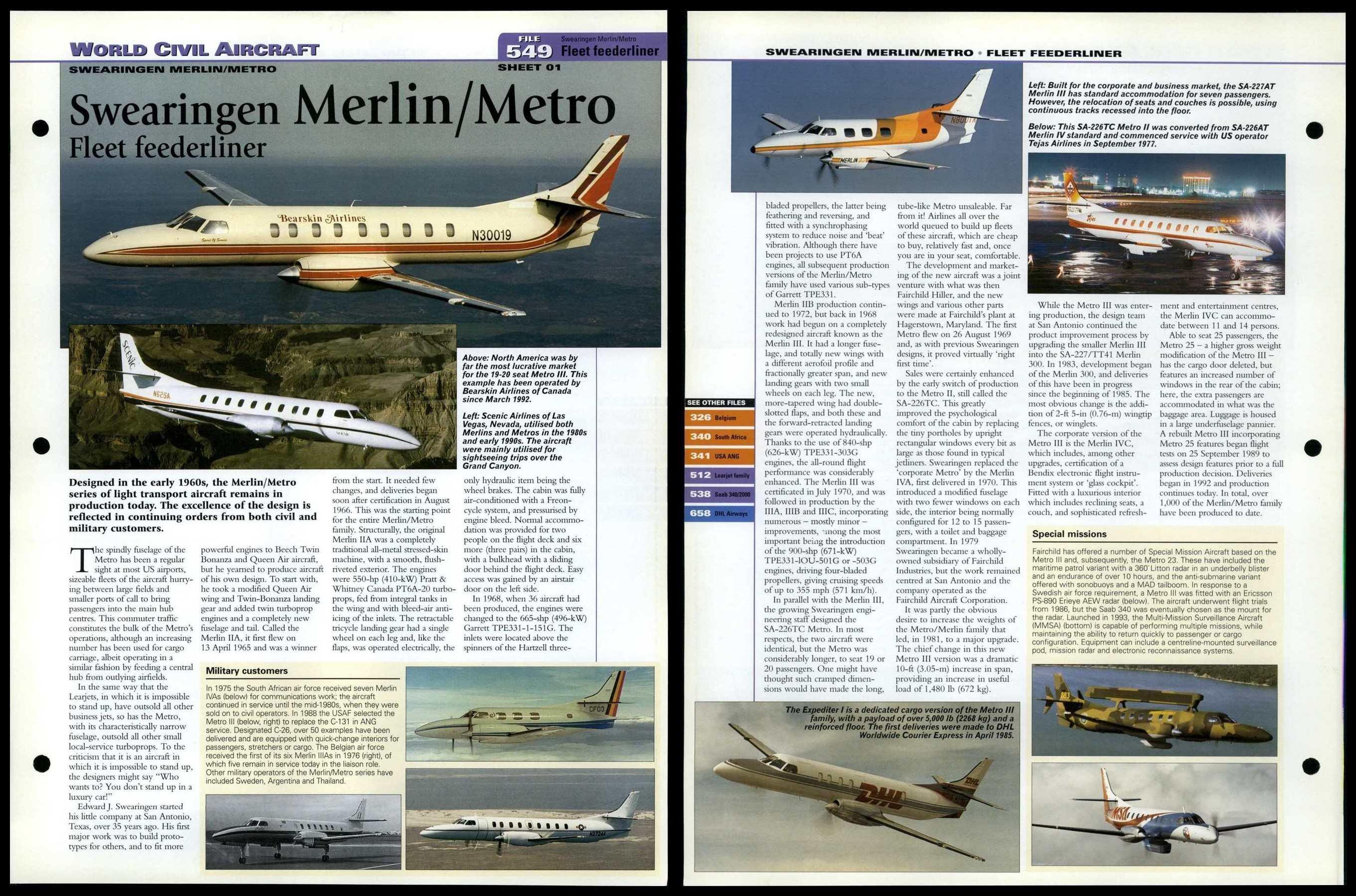 Swearingen Merlin / Metro Fleet Feederliner - Civil Aircraft #549 World ...