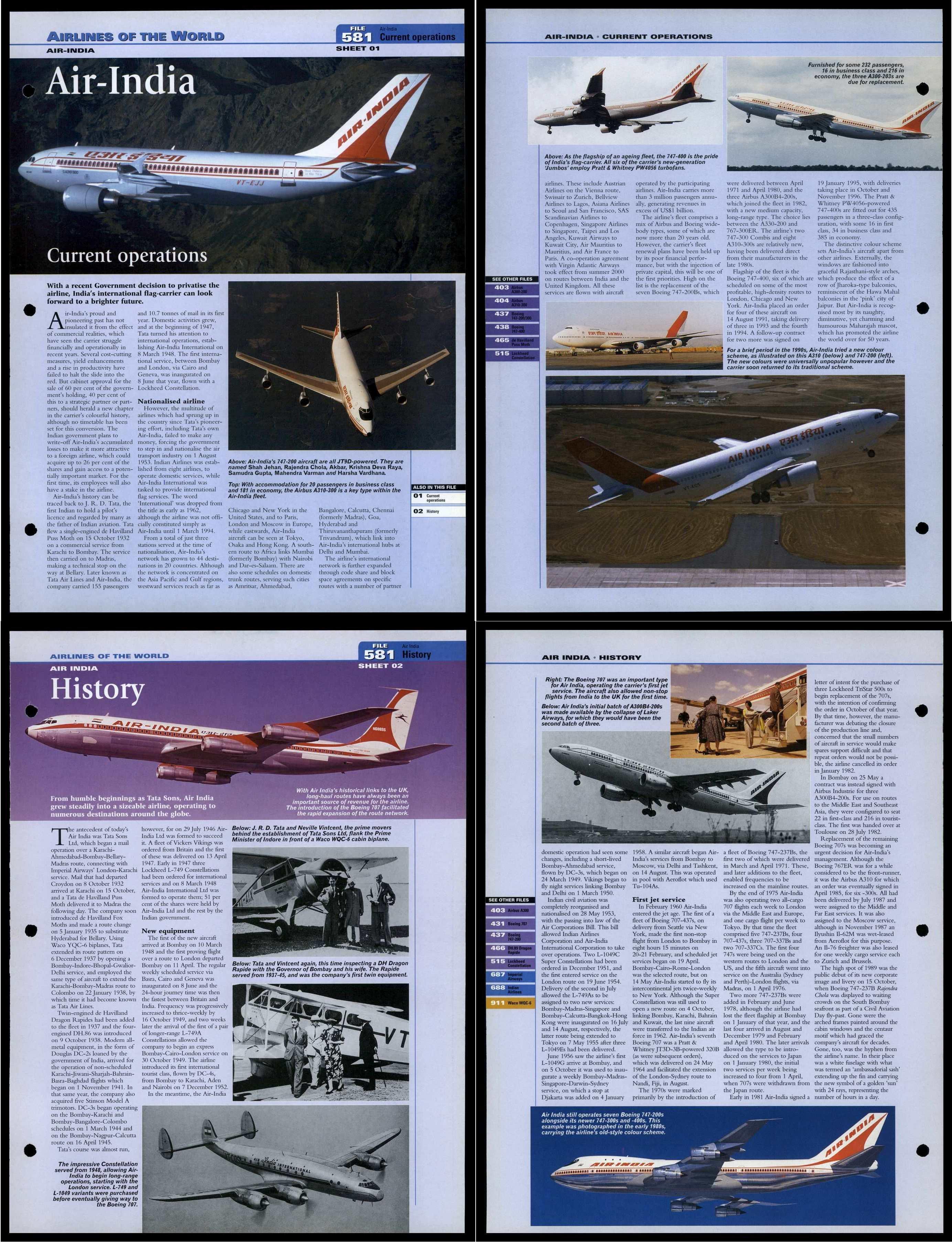 Air India - Airlines #581 World Aircraft Information 2 Pages