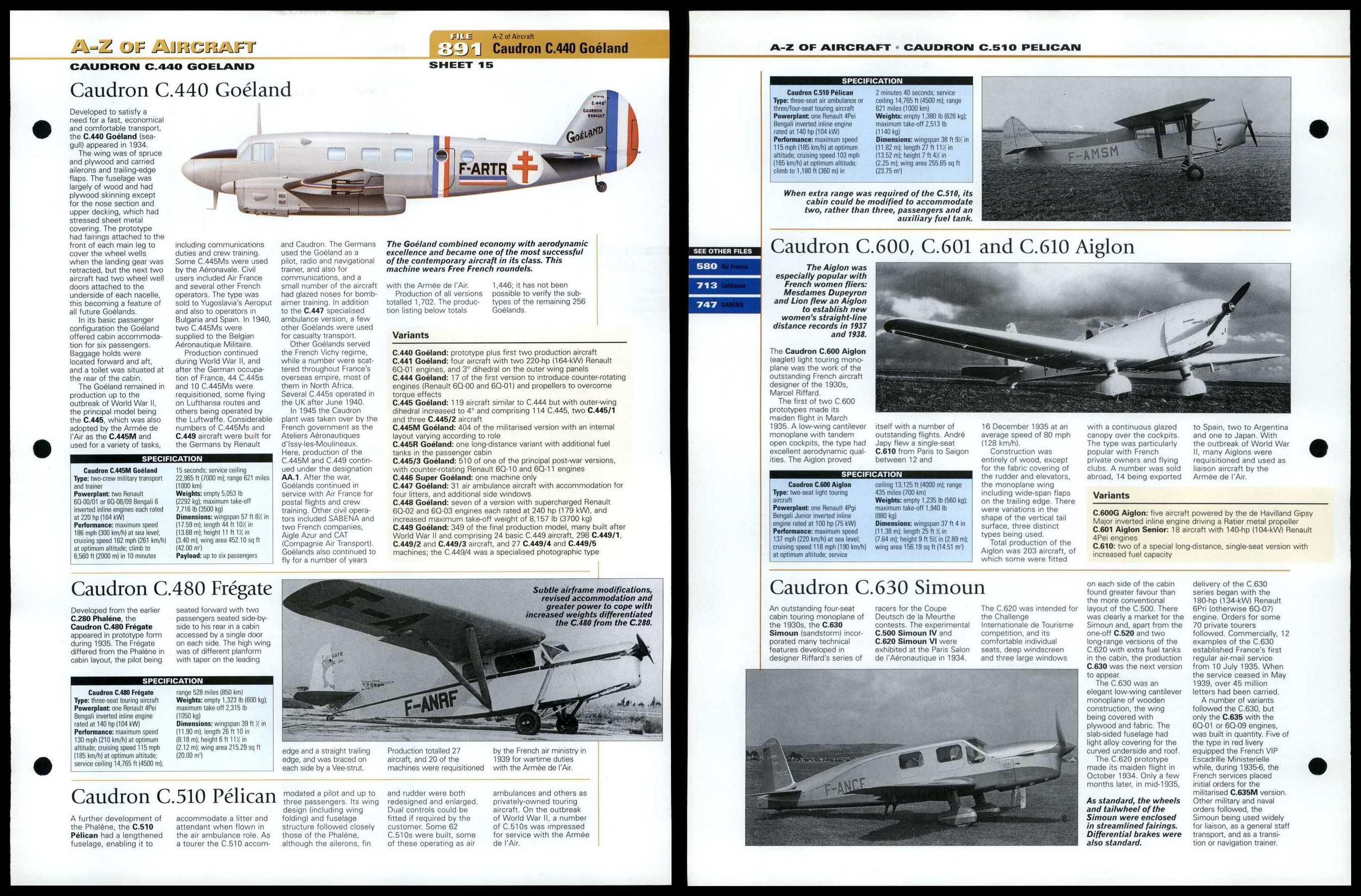 Caudron C.440 - Caudron C.630 - A-Z #891 World Aircraft Information Page