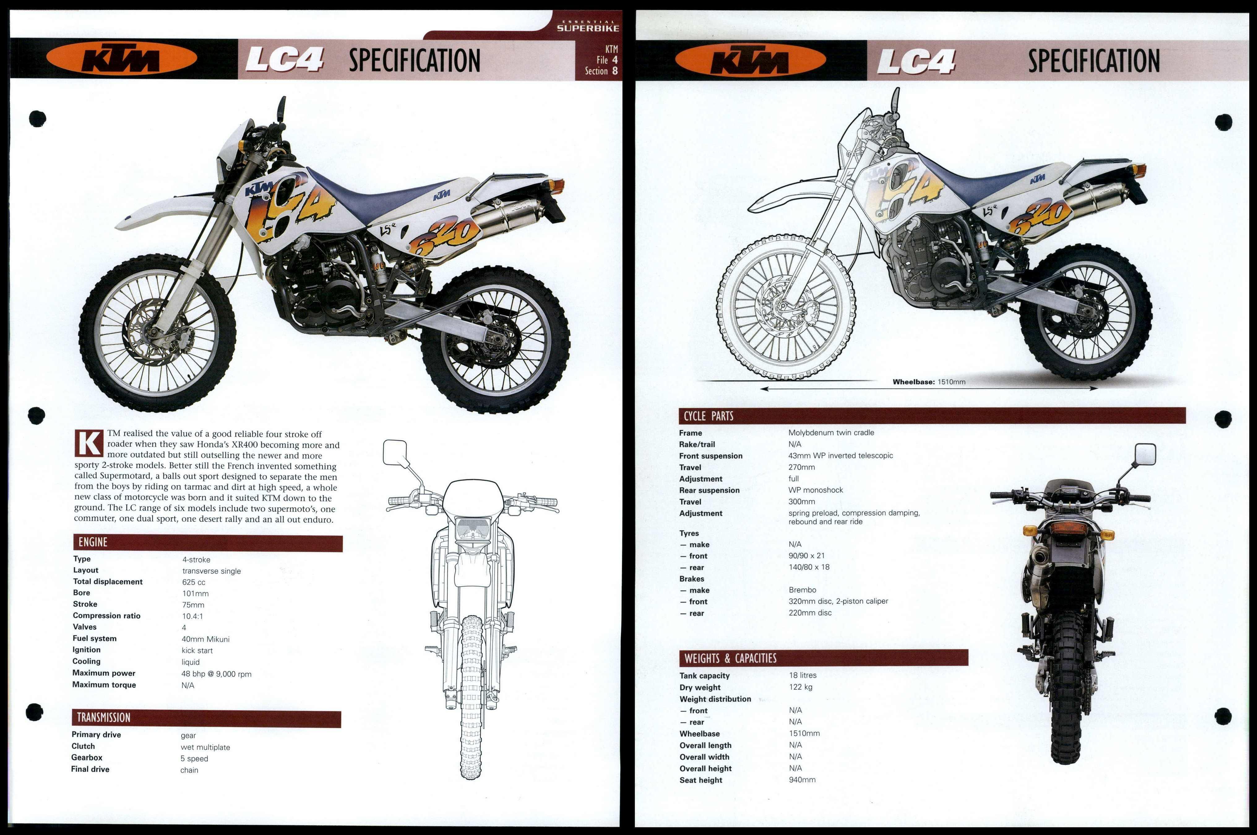 KTM LC4 - Specification - Essential Superbike Data File Page