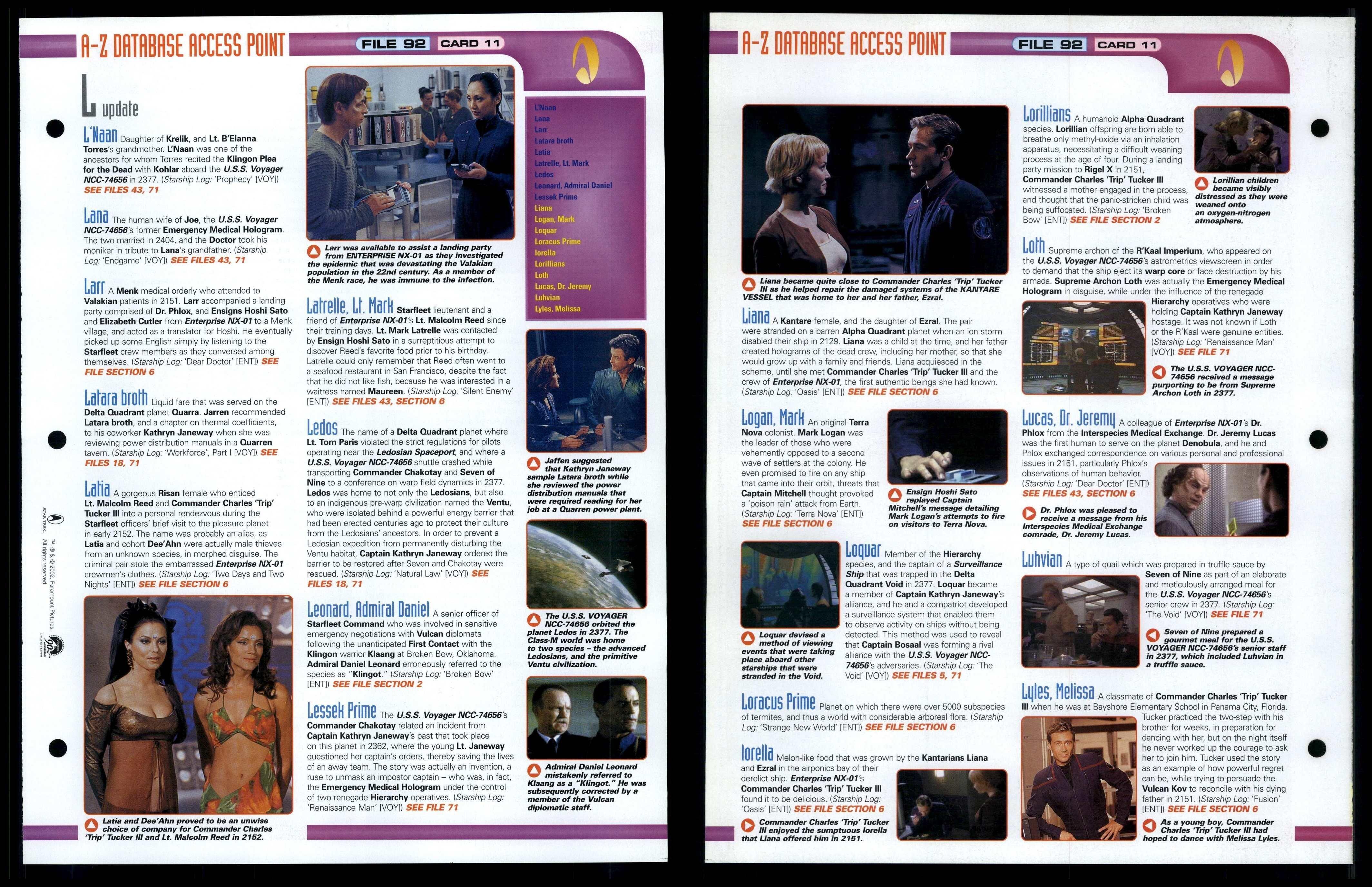 A-Z Database Access Point #11 - L - Star Trek Fact File Page