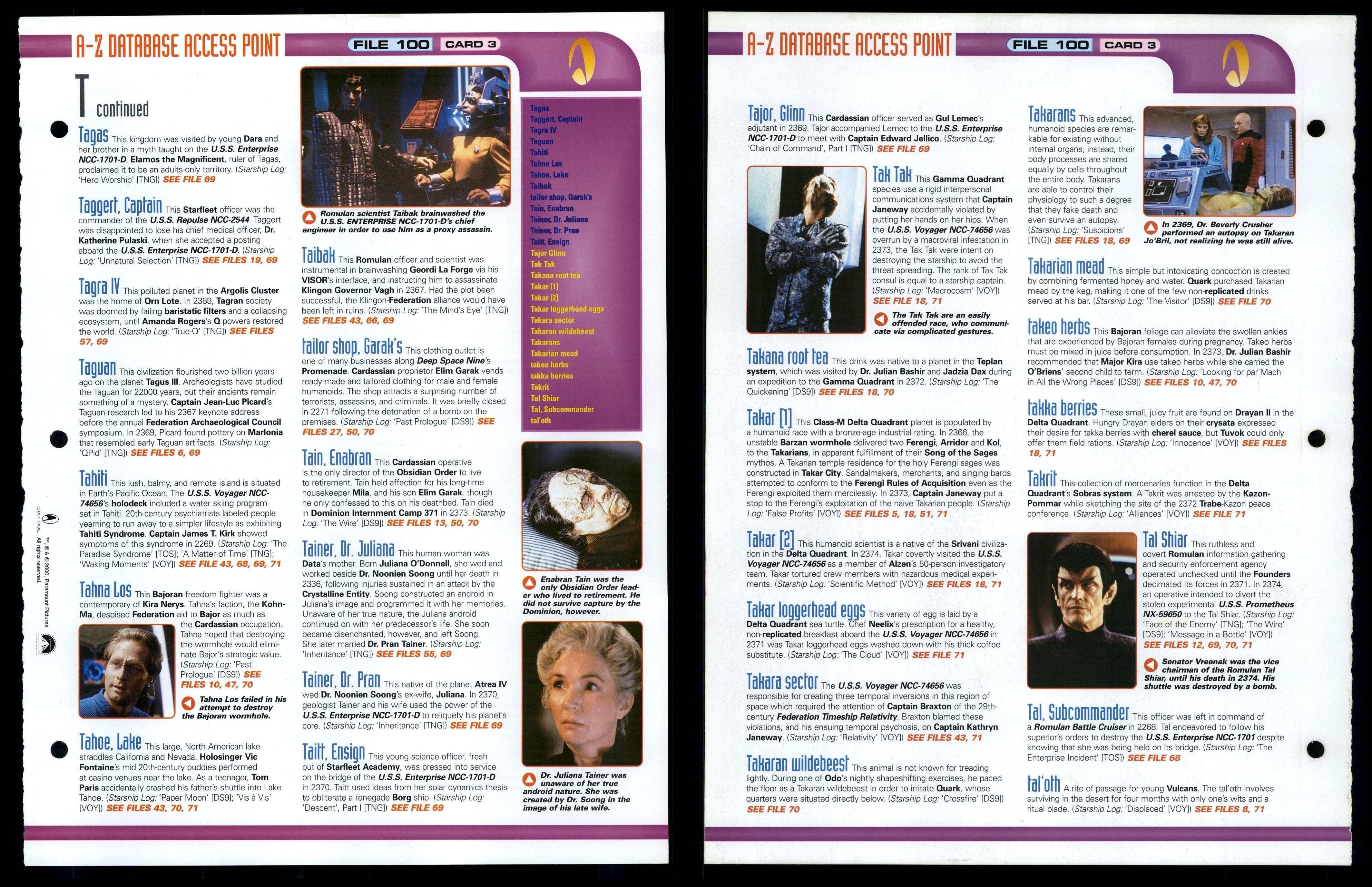 A-Z Database Access Point #3 - T - Star Trek Fact File Page